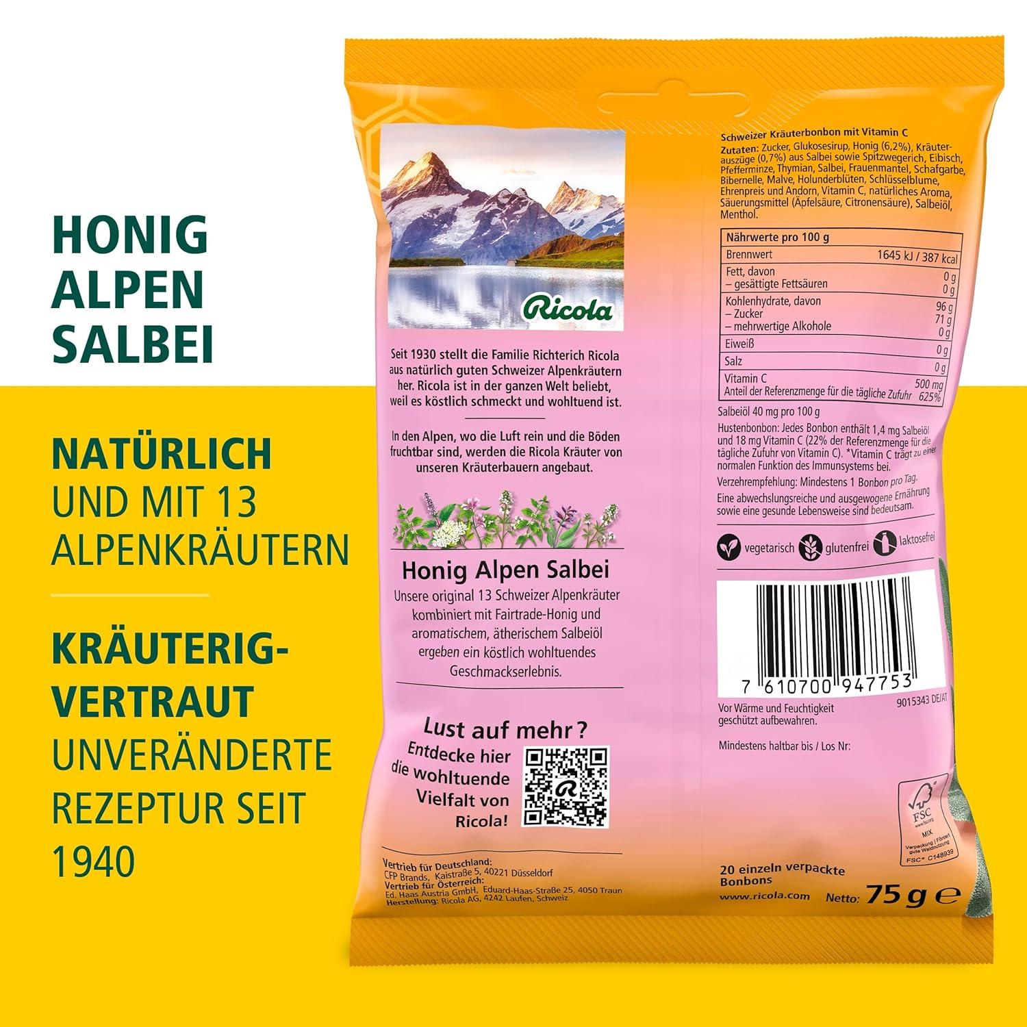 Ricola Honey Alps Sage Herbal Candies 75g | Original Swiss Candy with ...