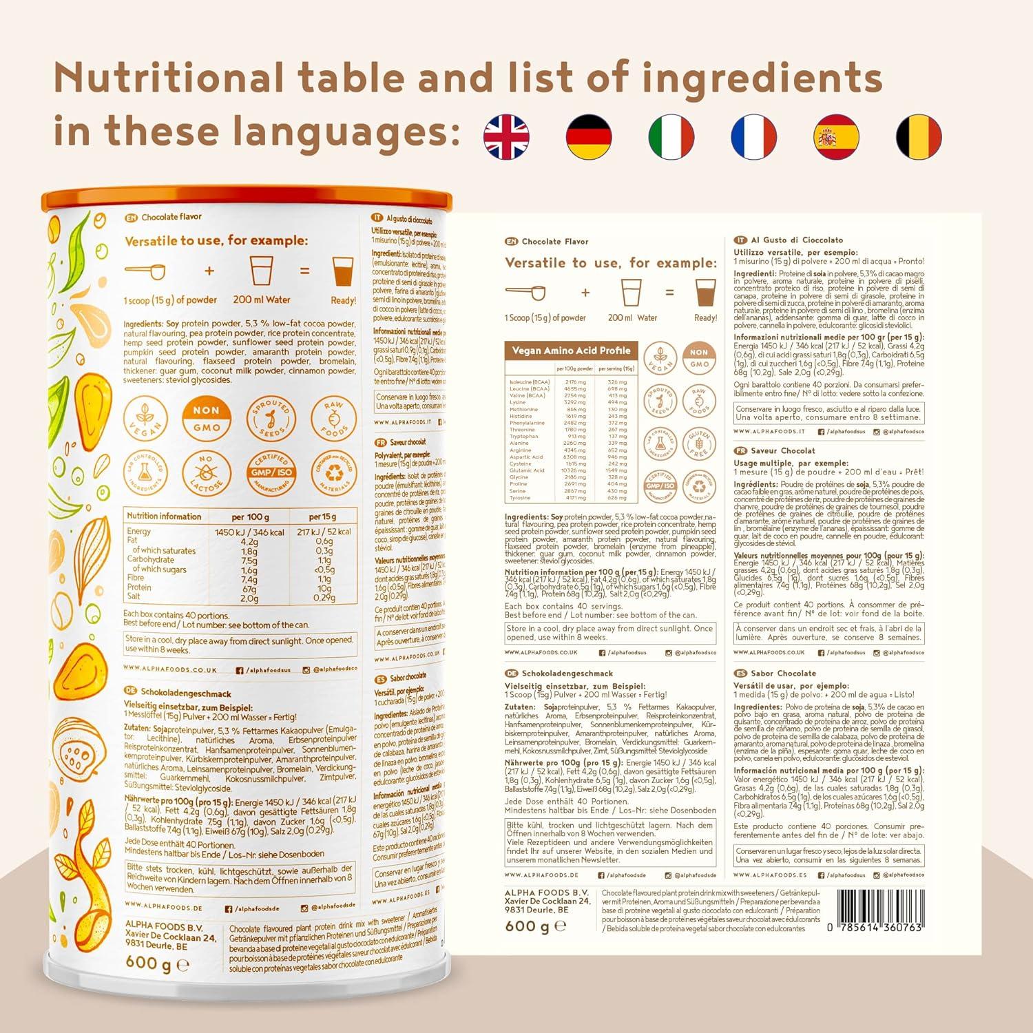 Alpha Foods Vegan Protein Powder - Chocolate Flavour - High Protein Low ...