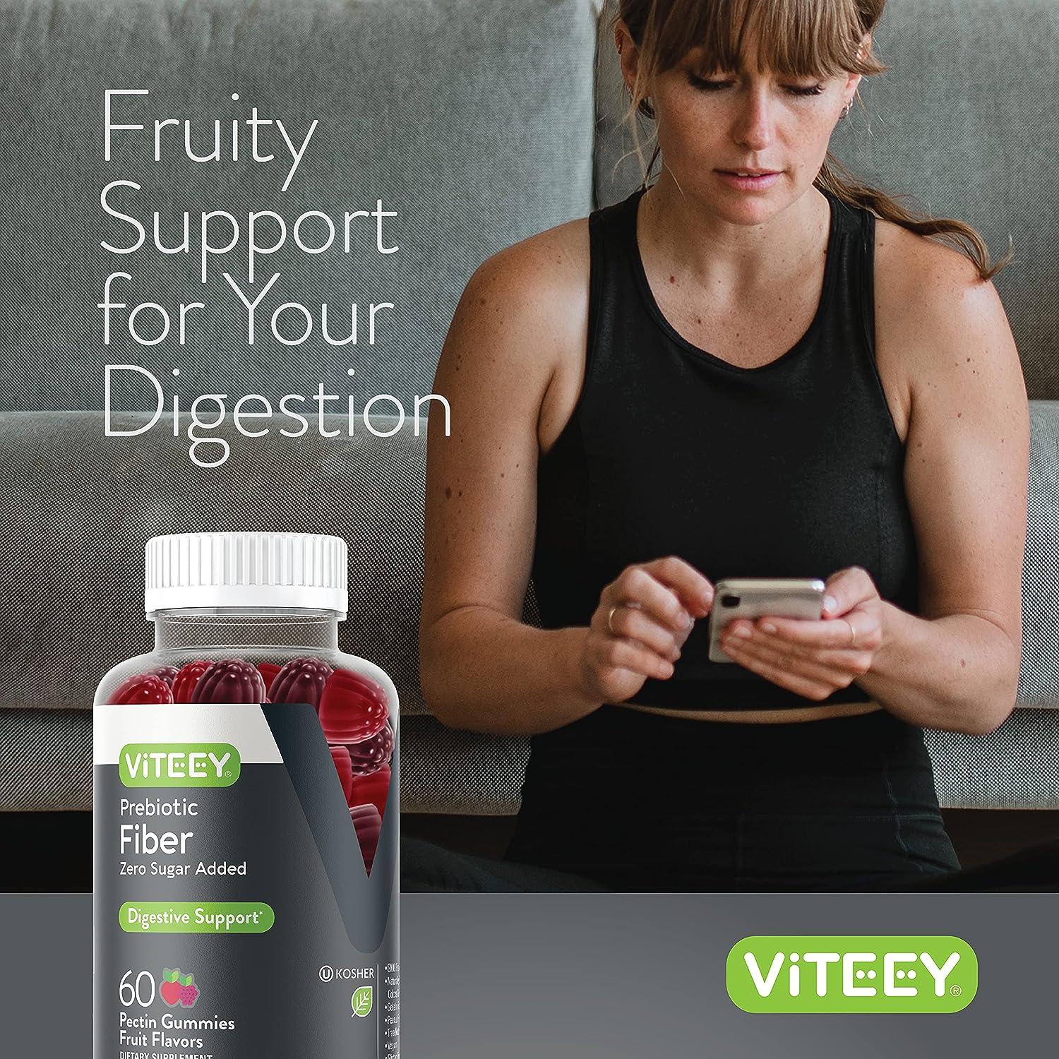 Viteey Fiber Prebiotic Gummies - Vegan Dietary Supplement for Digestive ...