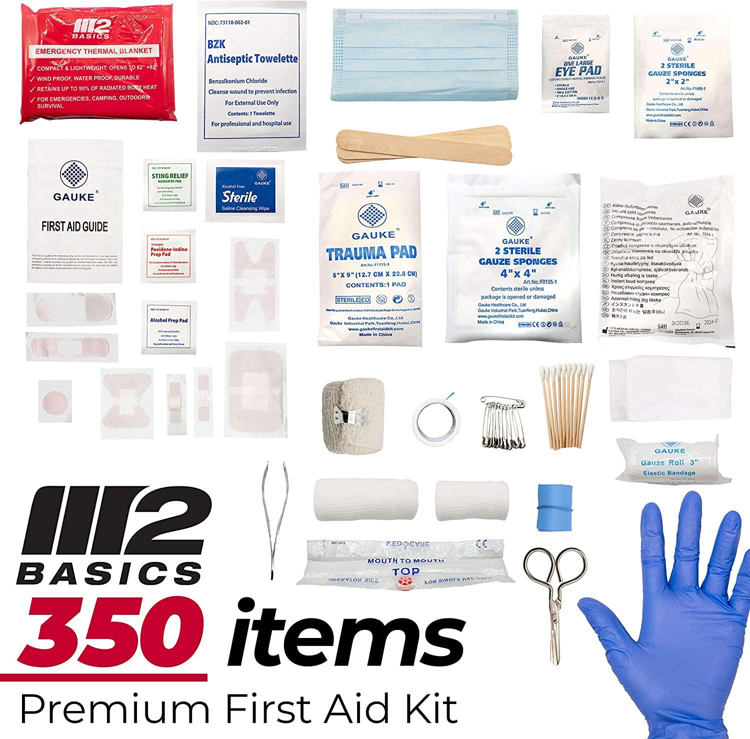 M2 BASICS 350 Piece Emergency First Aid Kit | Dual Layer Wall Mountable Medical Supplies for ...