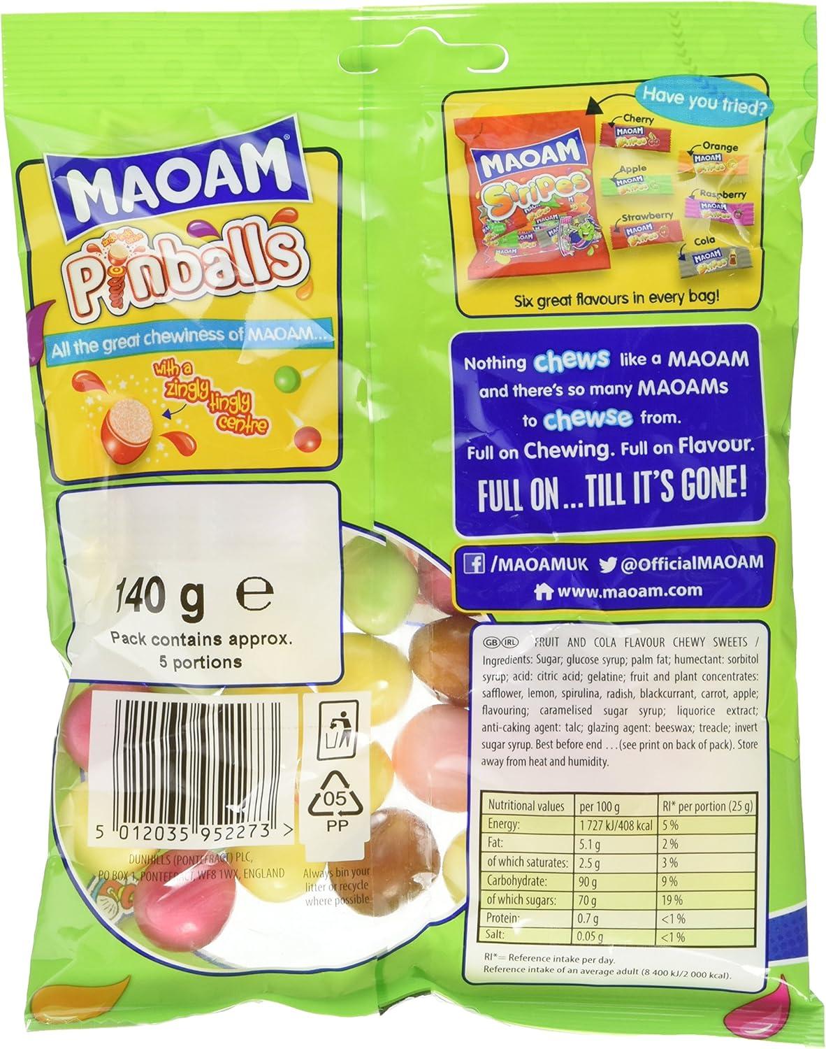 MAOAM Pinballs Fruit and Cola flavour sweets bulk sweets 12 x 140g (1 ...