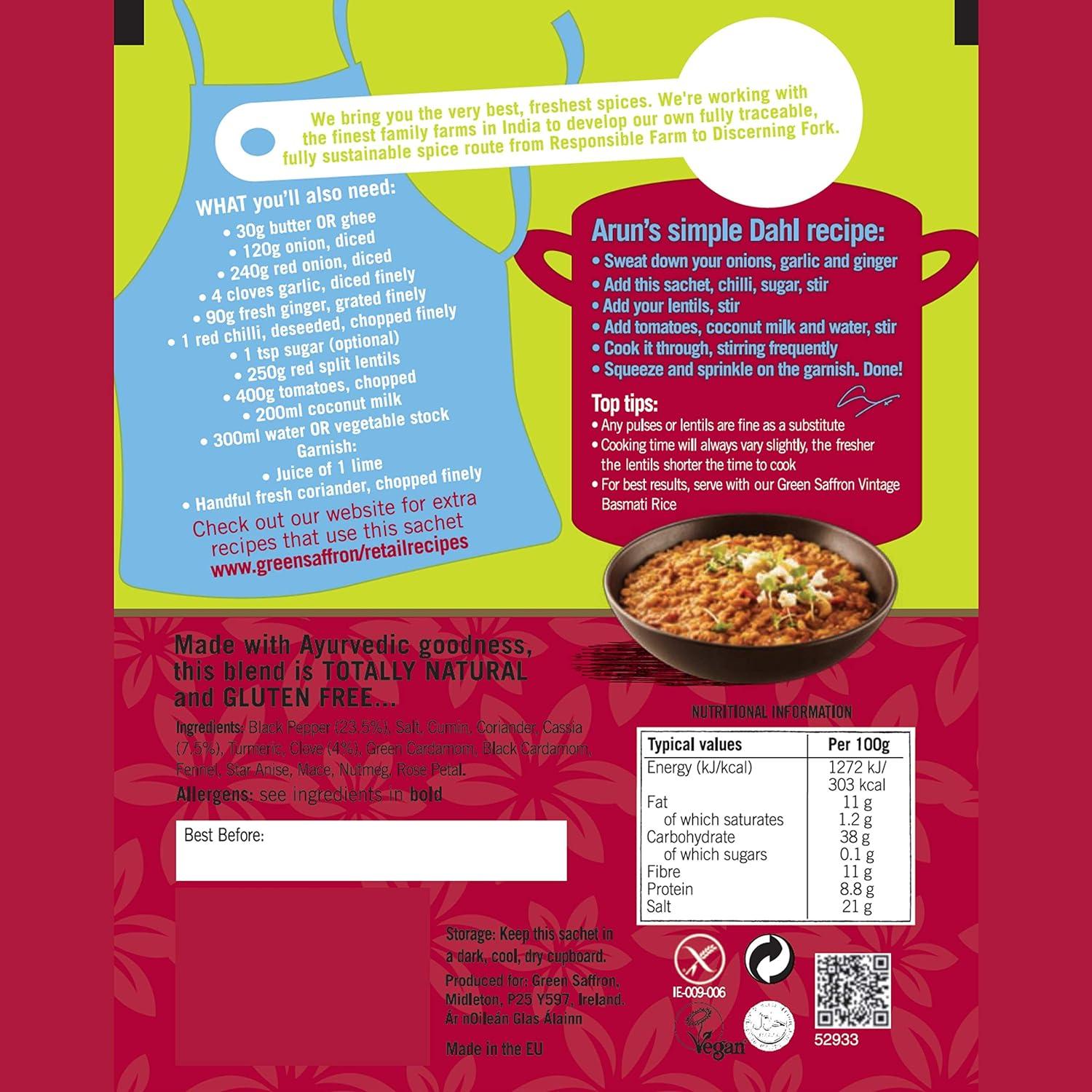 Green Saffron Indian Red Lentil Dahl Mild Spice Mix - 100% Natural ...