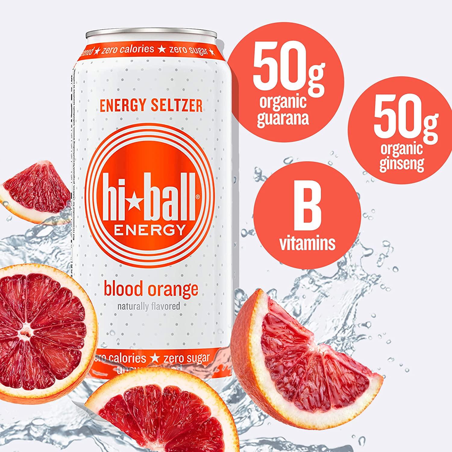 Hiball Energy Seltzer Water 8-Pack - Caffeinated Sparkling Water with Vitamin B12 & B6 - Blood ...