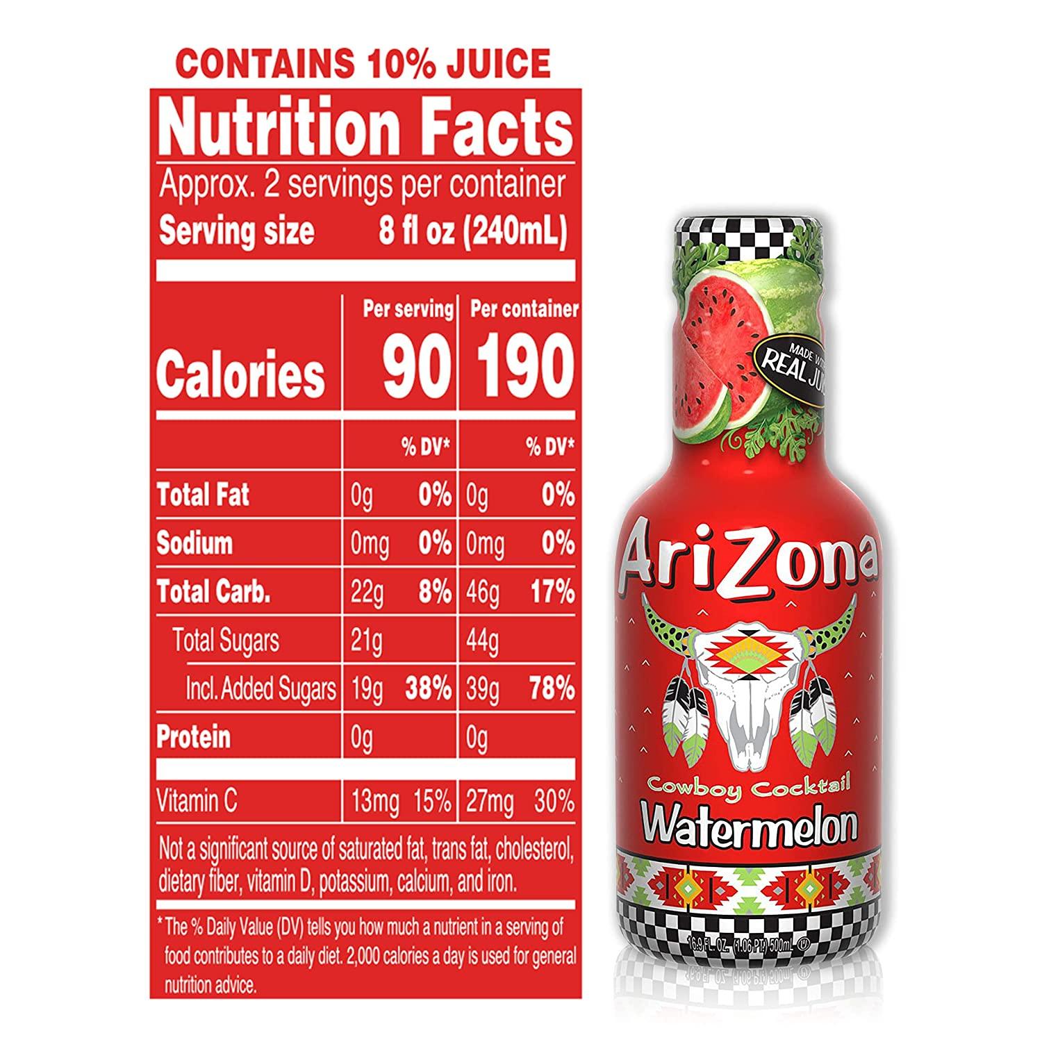 Arizona Watermelon 16.9 Fl Oz - Pack of 20 | Refreshing Drink for Every ...