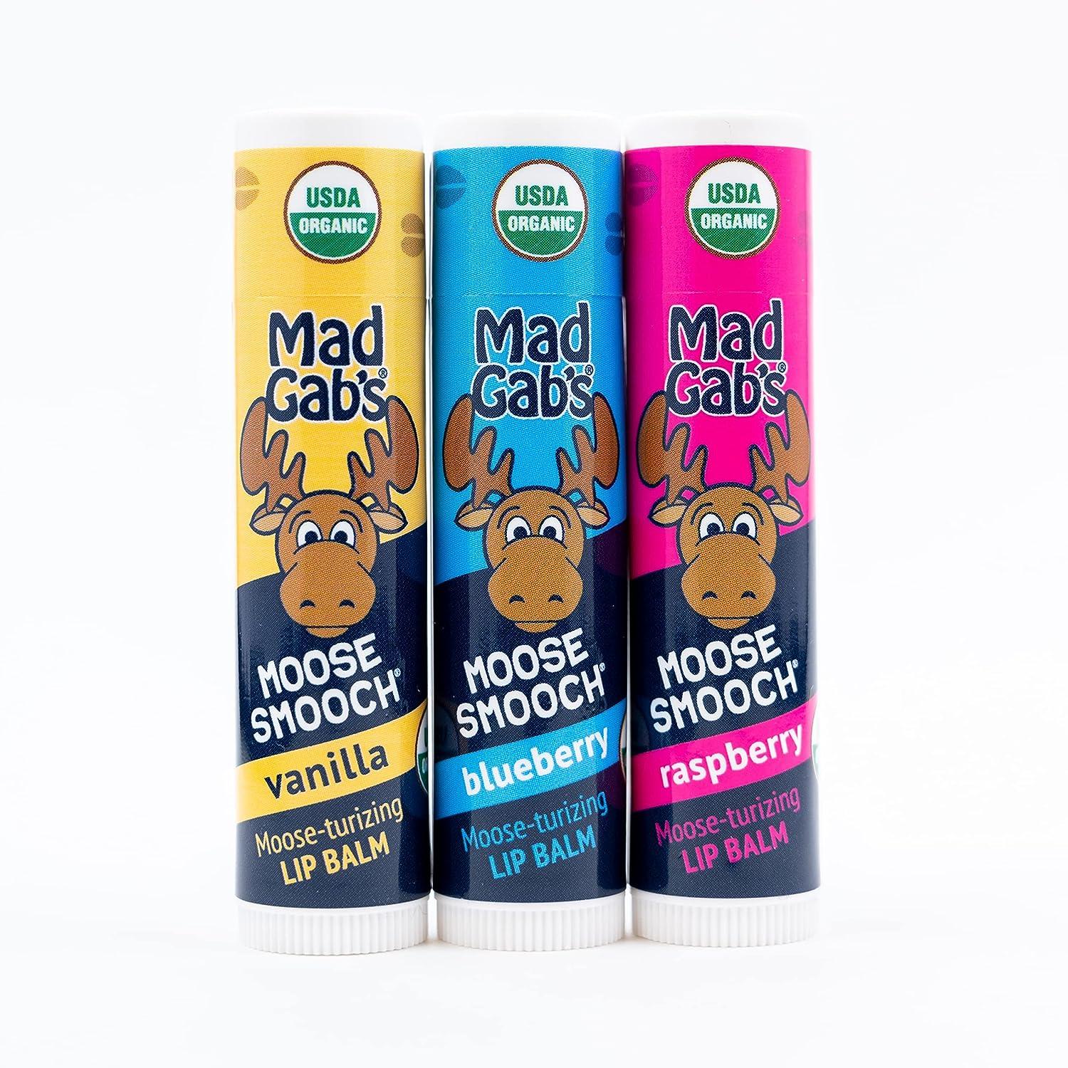 Mad Gab's Organic Moose Smooch Lip Balm Gift Set - Blueberry, Raspberry ...