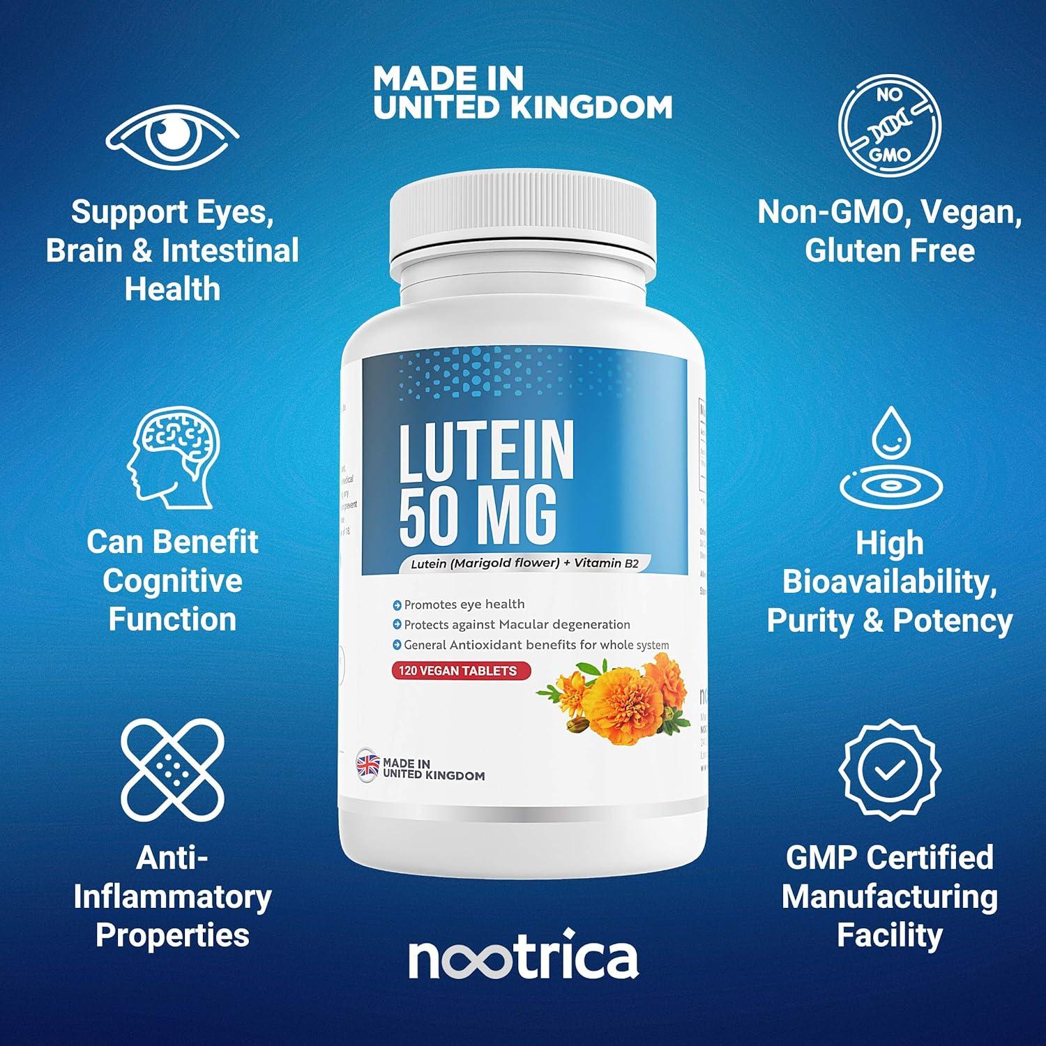 Lutein 50mg + Vitamin B2 Eye Health Complex - 120 Vegan Tablets | Made ...