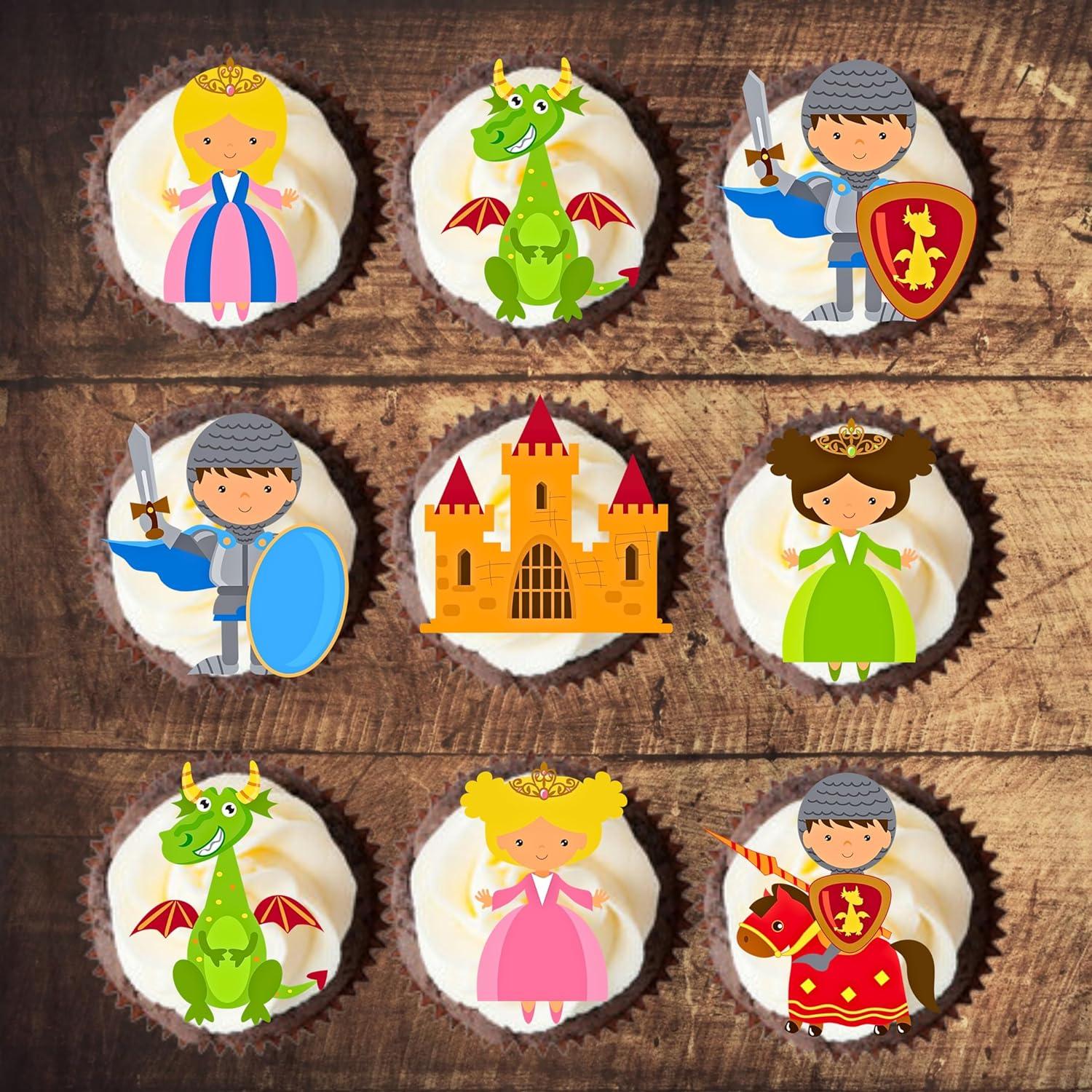 Knights & Dragons Edible Cupcake Toppers - Stand Up Wafer Decorations ...