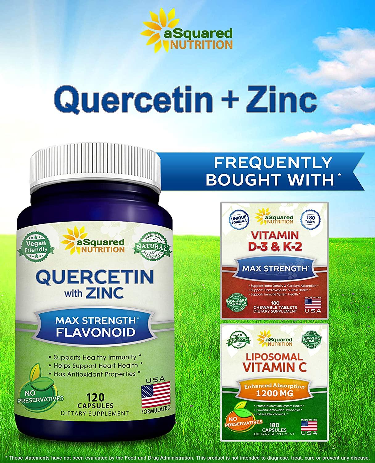 Quercetin 1000mg with Zinc Supplement - 120 Capsules - Quercetin ...