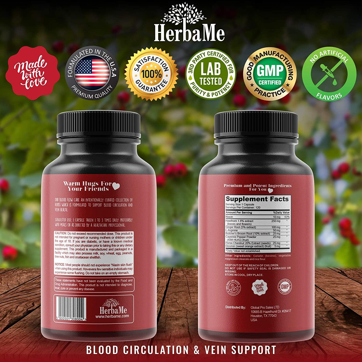 HerbaMe Blood Circulation Supplement 120 Capsules - Supports Leg Vein ...