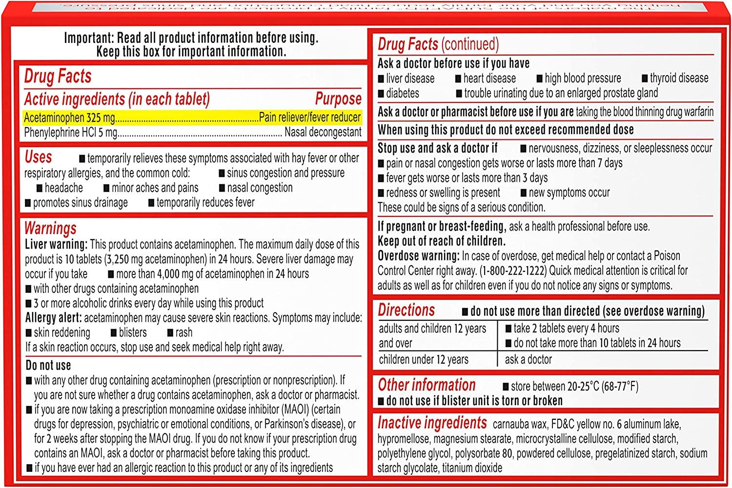 Sudafed PE Sinus Pressure + Pain Relief Maximum Strength Non-Drowsy ...
