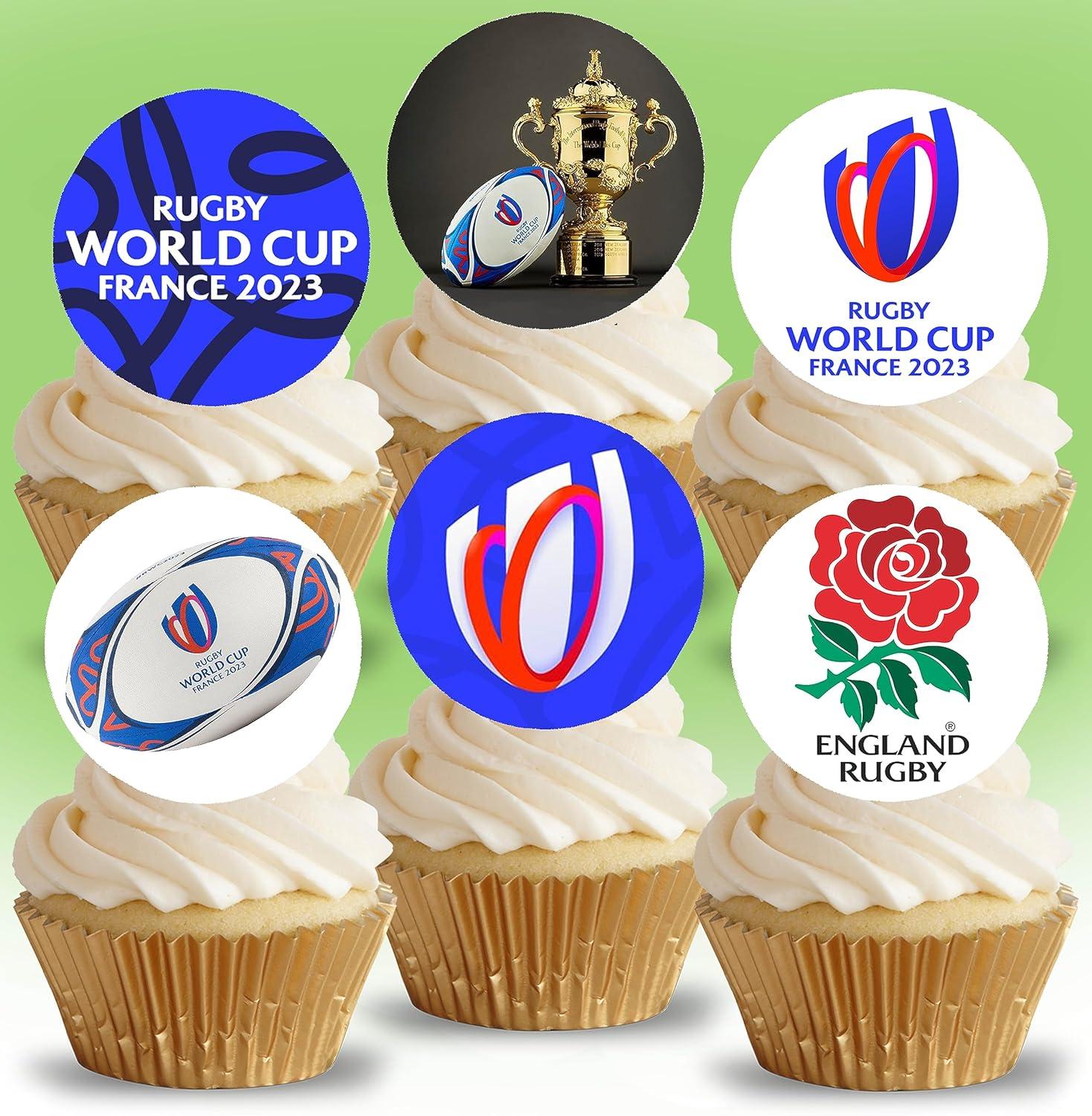 24 x Pre-Cut Stand up Rugby World Cup Edible Wafer/Rice Paper Cupcake ...