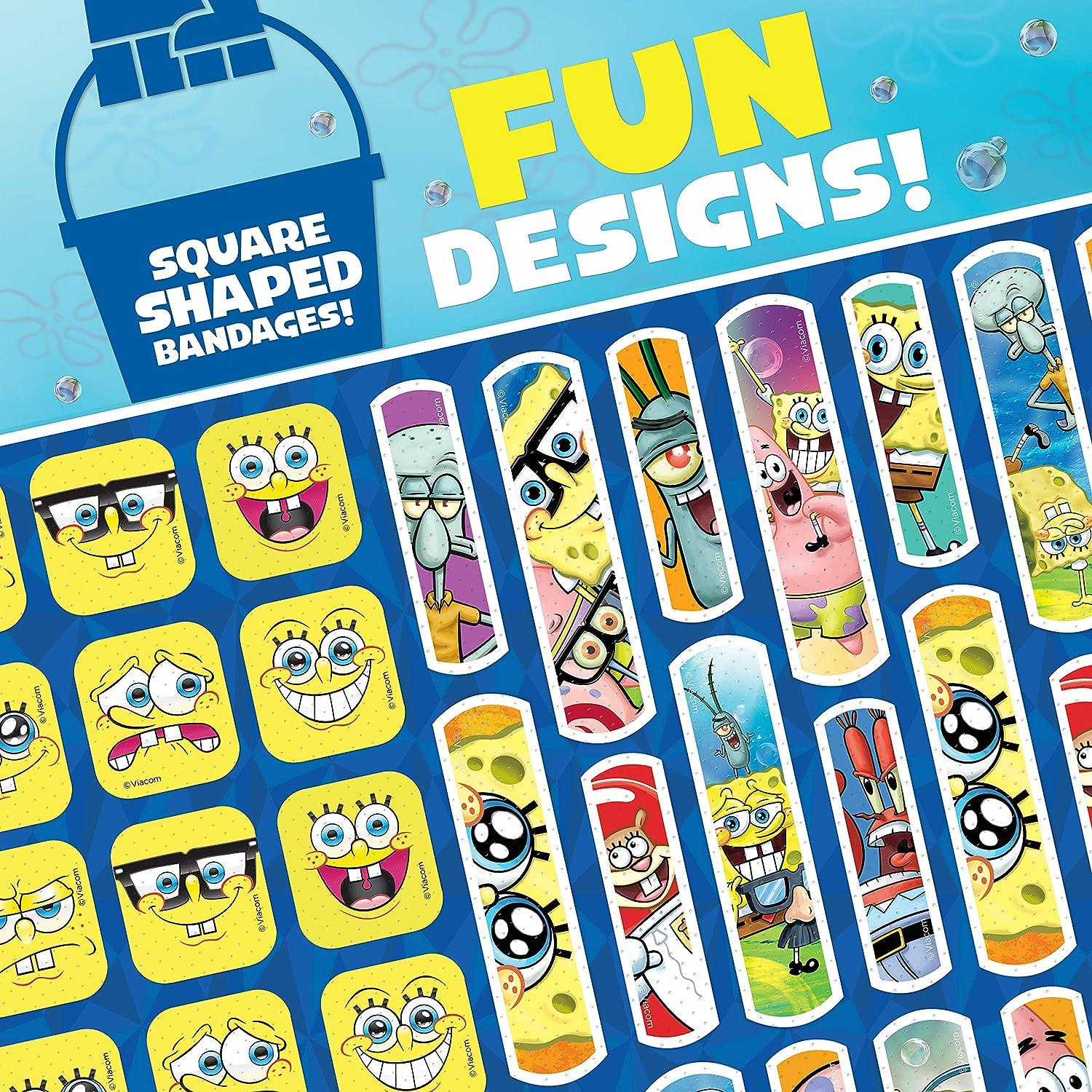 Spongebob Kids Bandages 100 ct | Adhesive Antibacterial Bandages for ...