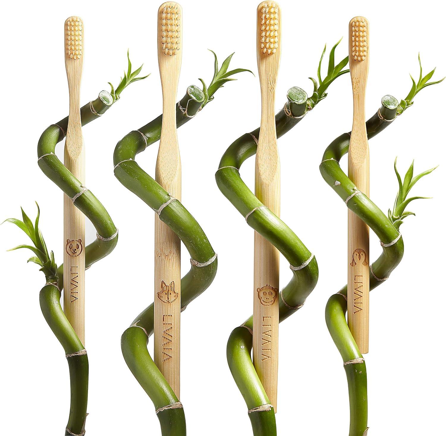 Buy Livaia 4x Bamboo Toothbrushes - Eco-Friendly Vegan BPA-Free Soft ...