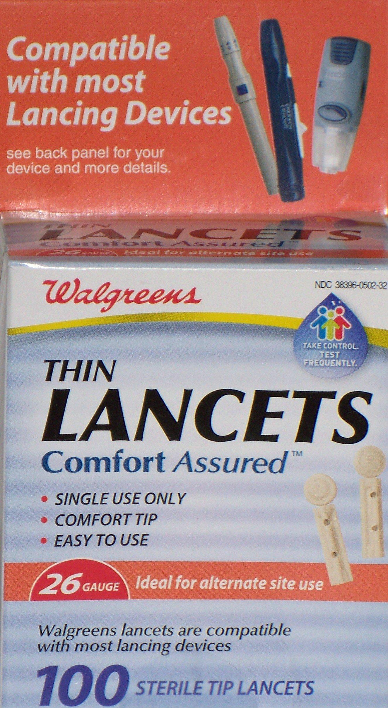 Comfort Assured 26 Guage Thin Lancets: 100 Sterile Tip Lancets