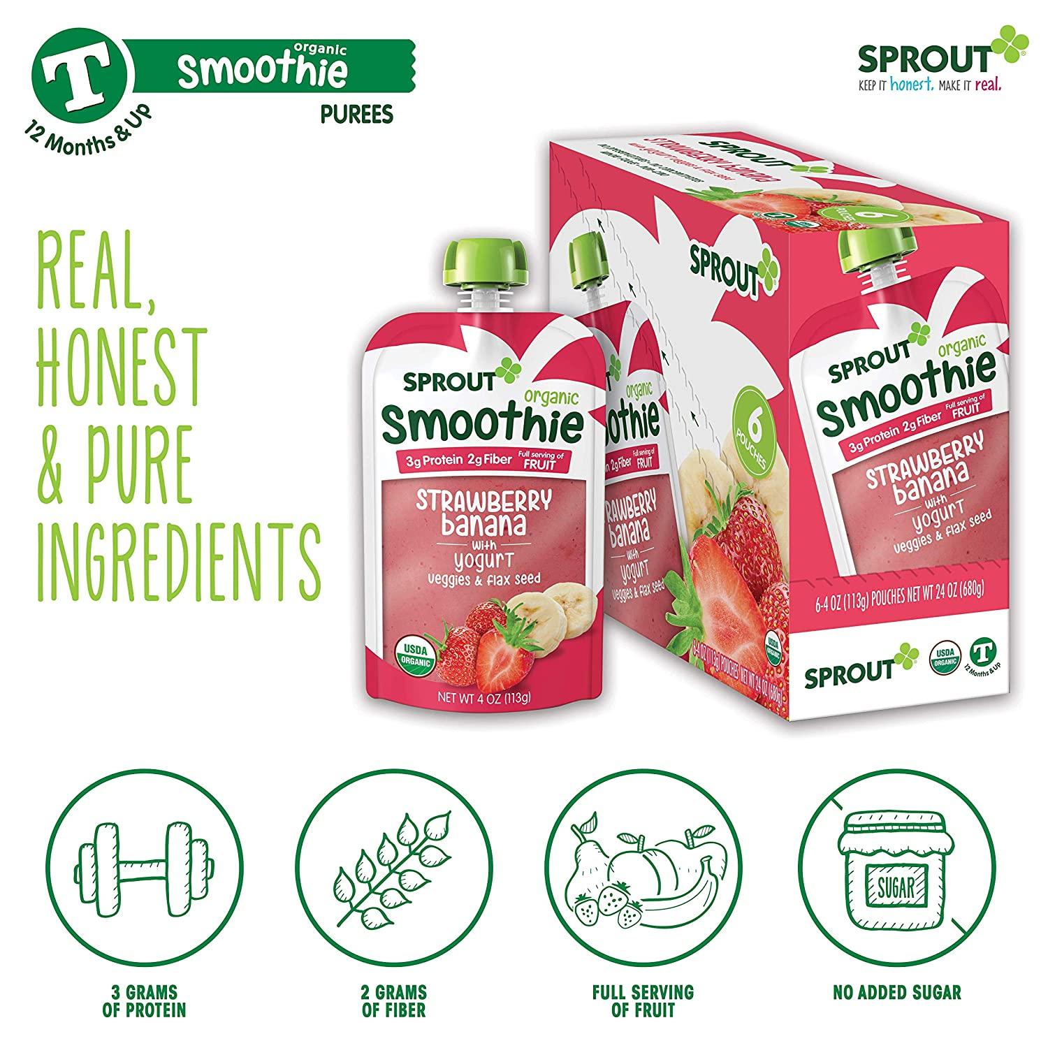 Sprout Organic Toddler Smoothie Strawberry Banana Yogurt 4oz Pouch (6 ...