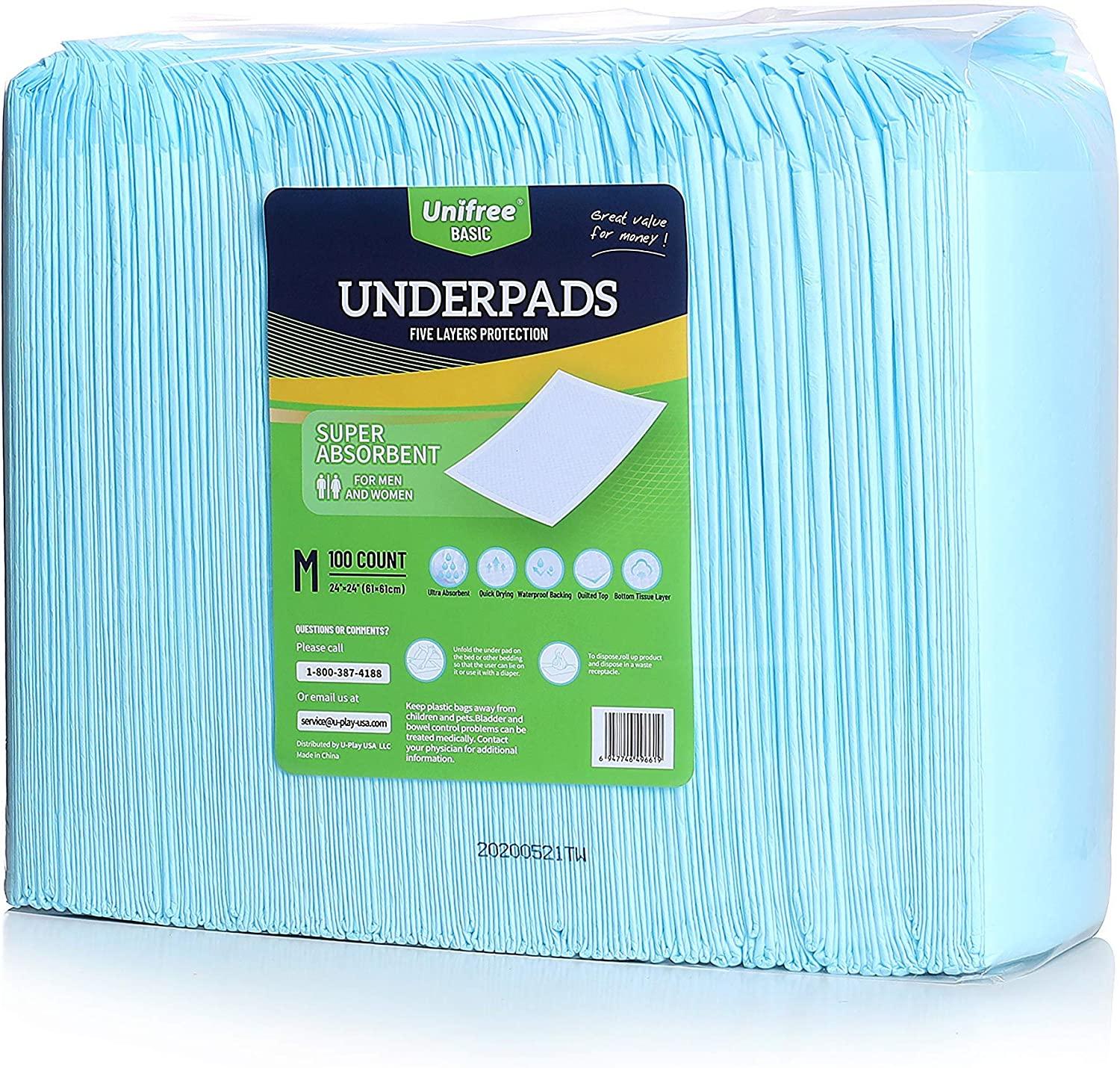 Unifree Disposable Underpad Incontinence Pad 100ct - Super Absorbent ...