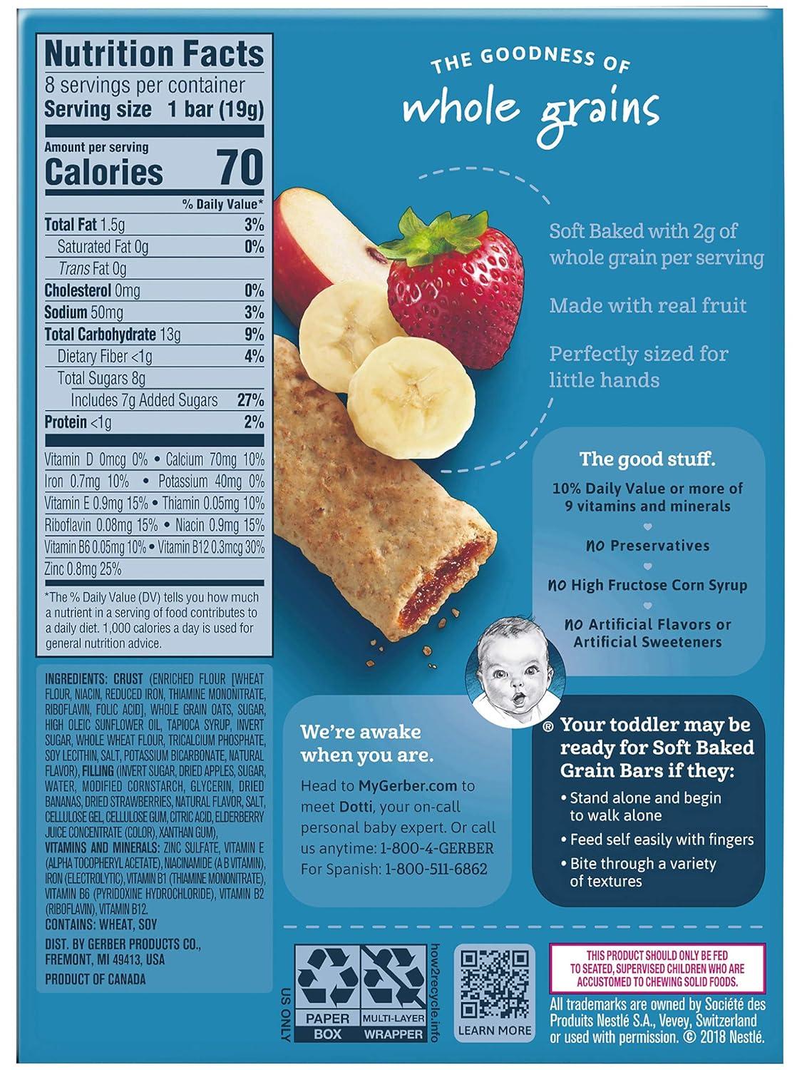 Gerber Soft Baked Grain Bars Variety Pack - 1 Box Apple Cinnamon & 1 Box Strawberry Banana - 8 ...