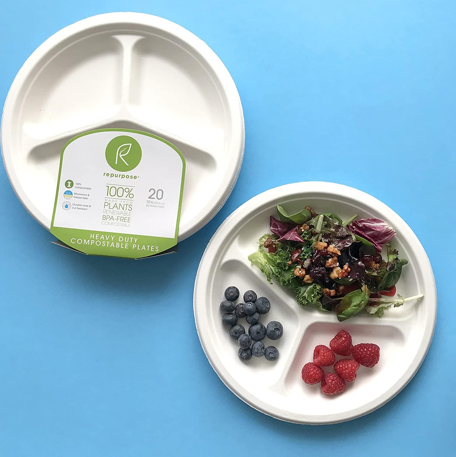Repurpose Heavy Duty 10-Sectional Plates - 20 Count | Durable & Eco ...