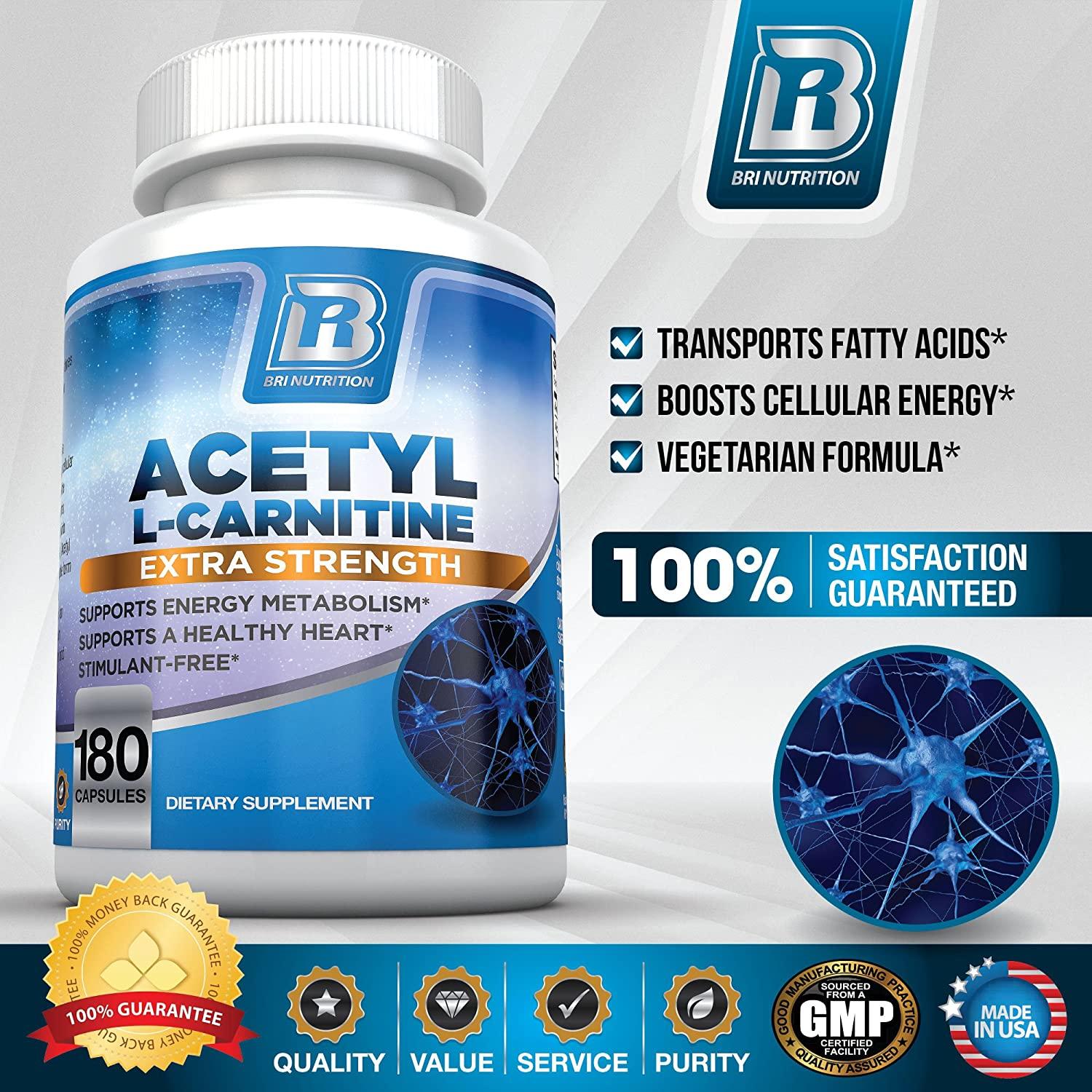 BRI Acetyl L-Carnitine 500mg - Energy Boost & Memory Support - 180 ...