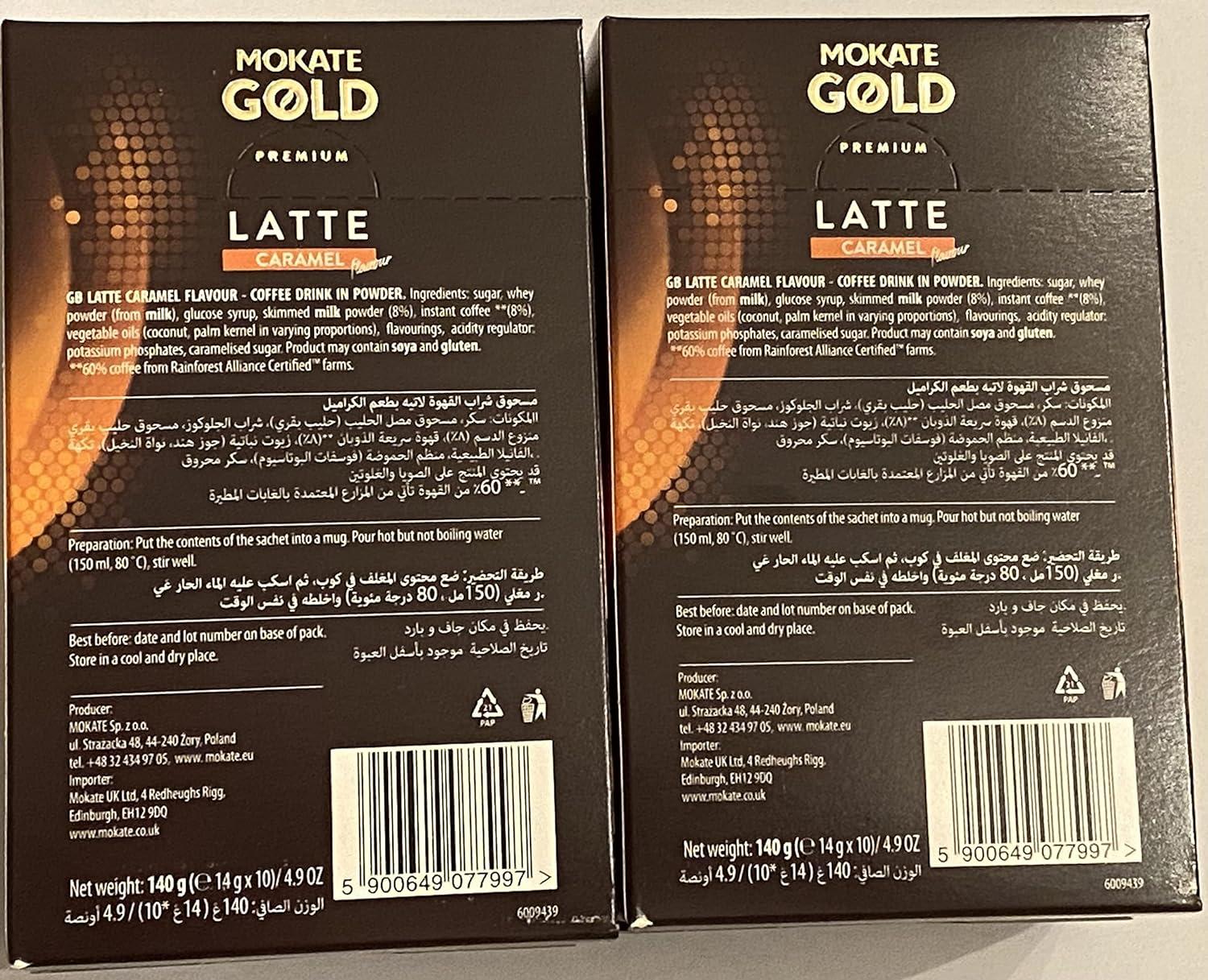 Mokate Gold Premium Latte Caramel & Vanilla Flavour 4 boxes (40 sachets ...