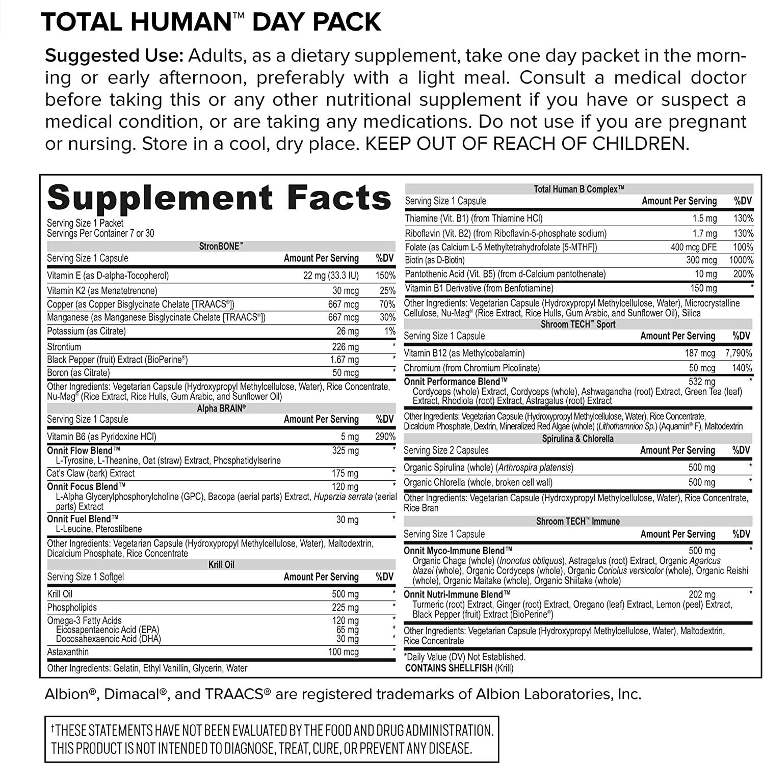 ONNIT Total Human Day & Night Vitamin Packs - Adult Multivitamins for ...