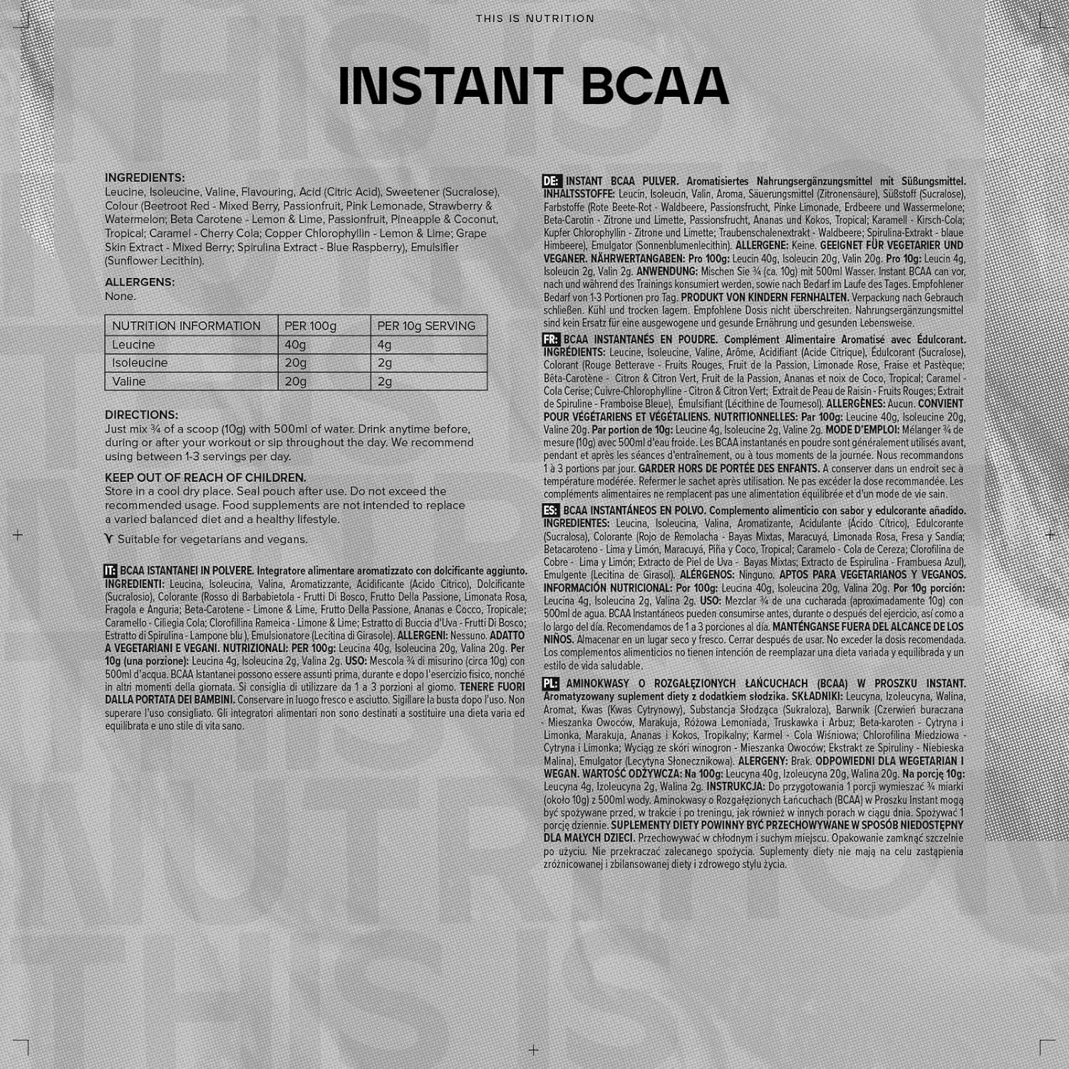 Bulk Pure Instant BCAA Powder - Tropical Flavor 1kg | Buy Now with ...