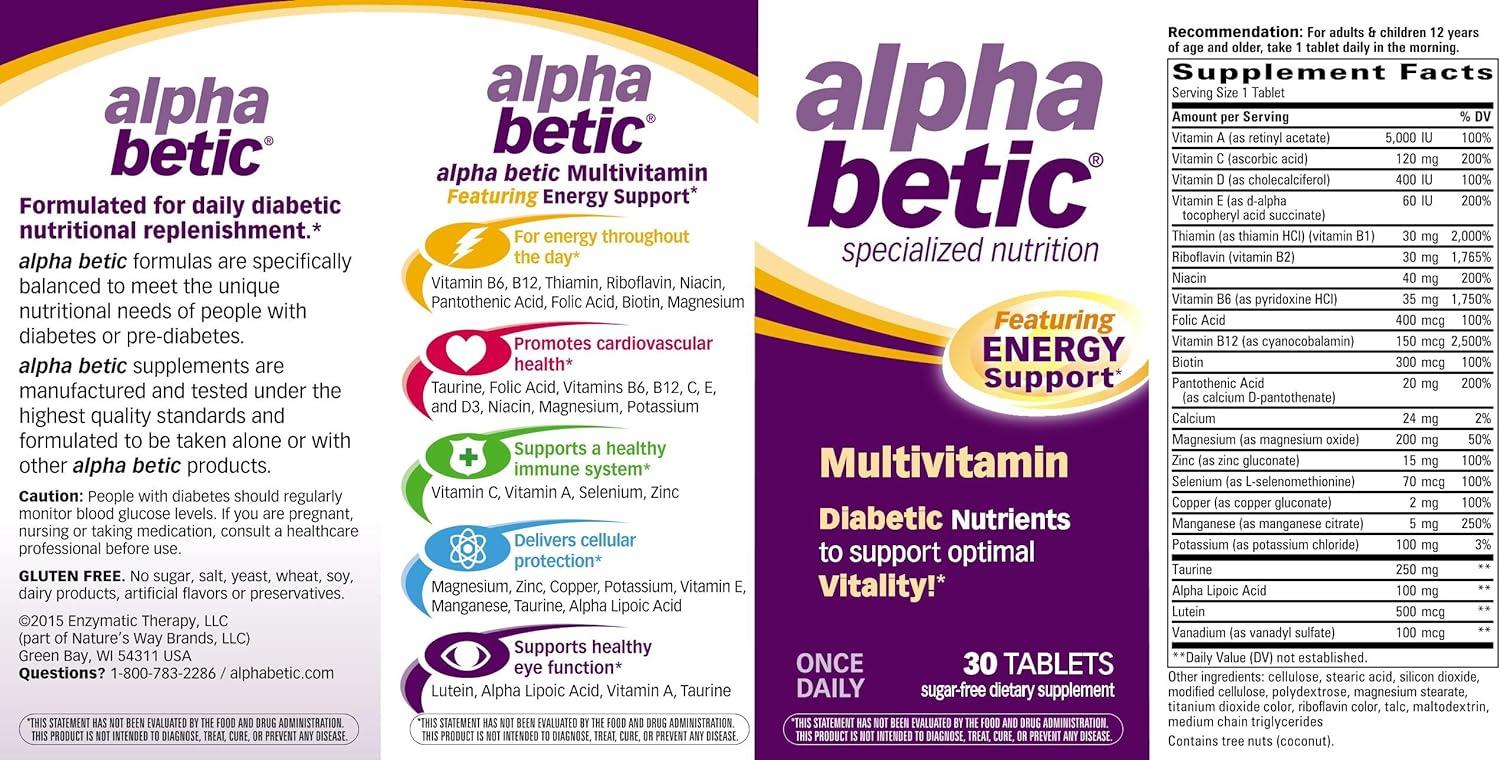 Alpha Betic Multivitamin Plus Extended Energy 30 Tablets - 30 Servings ...