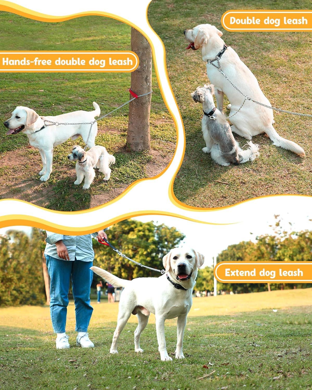 Double Dog Heavy Duty Steel Chain Leash for 2 Dogs - Durable 3.5mm ...