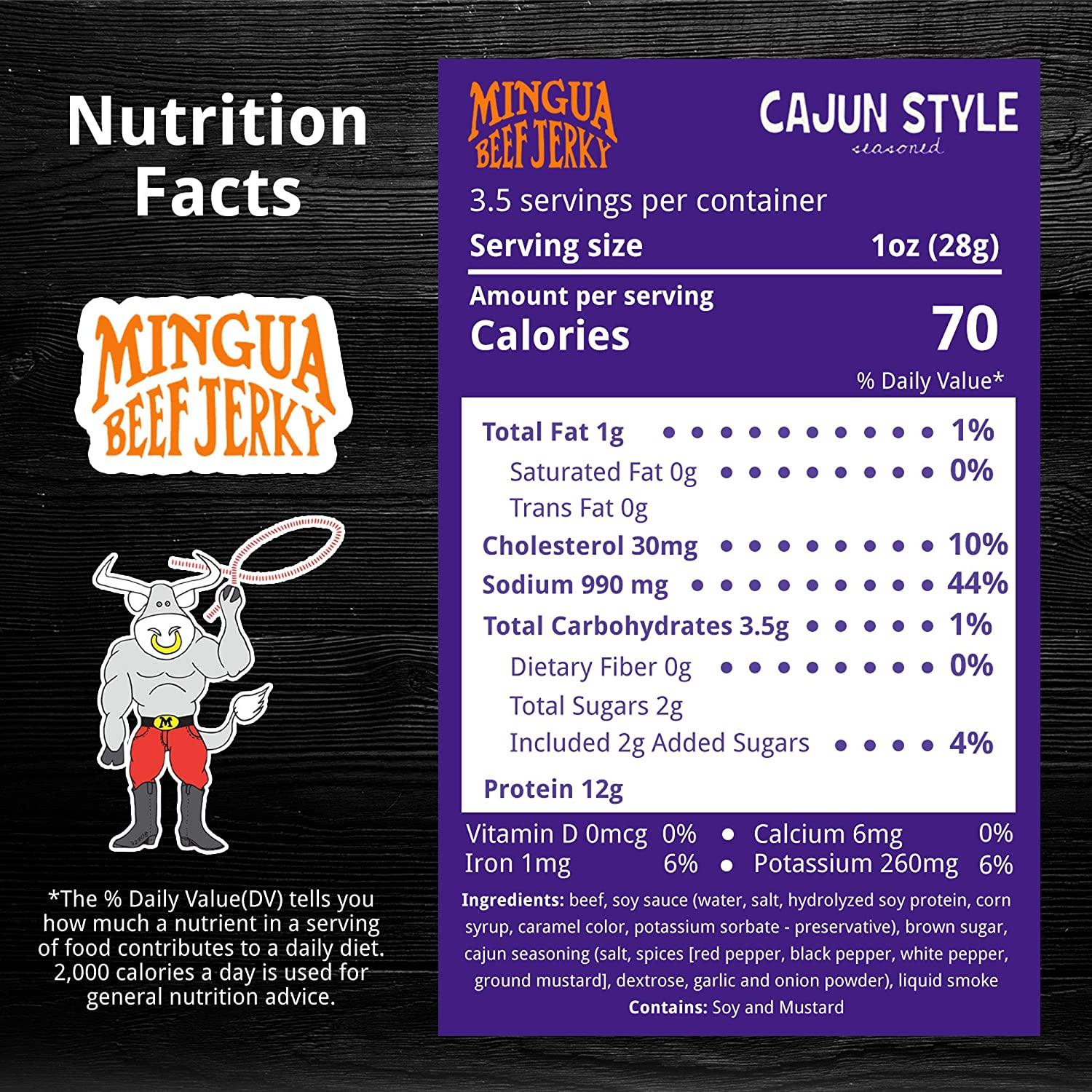Mingua Beef Jerky Cajun-Seasoned Spicy Nitrite-Free 14oz (Pack of 4 ...