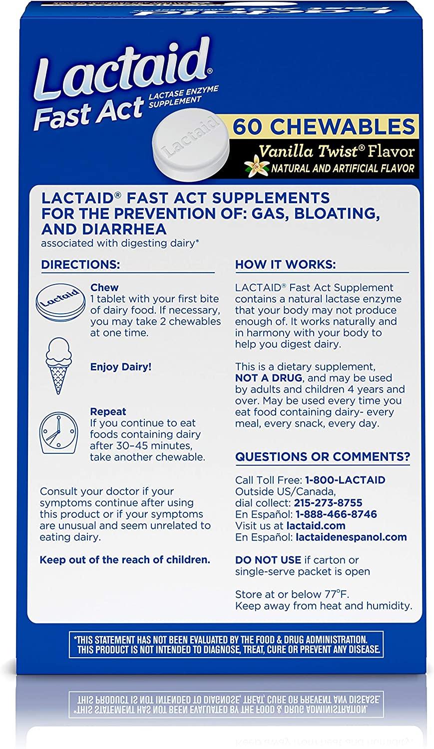 Lactaid Fast Act Lactose Intolerance Chewables - 60 Vanilla Twist Packets