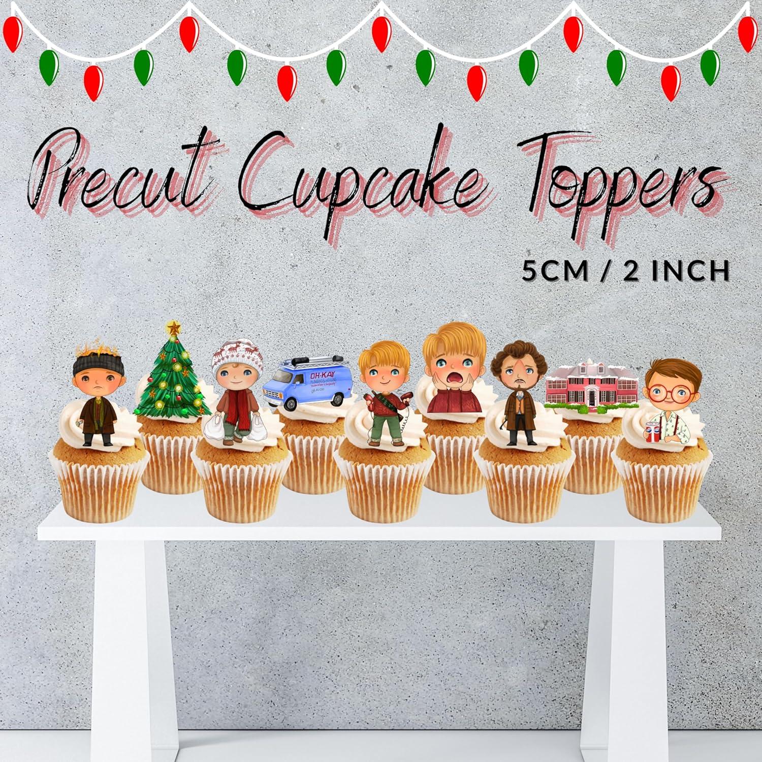 PRECUT Home Alone Cupcake Toppers Edible Christmas Cake Decorations ...