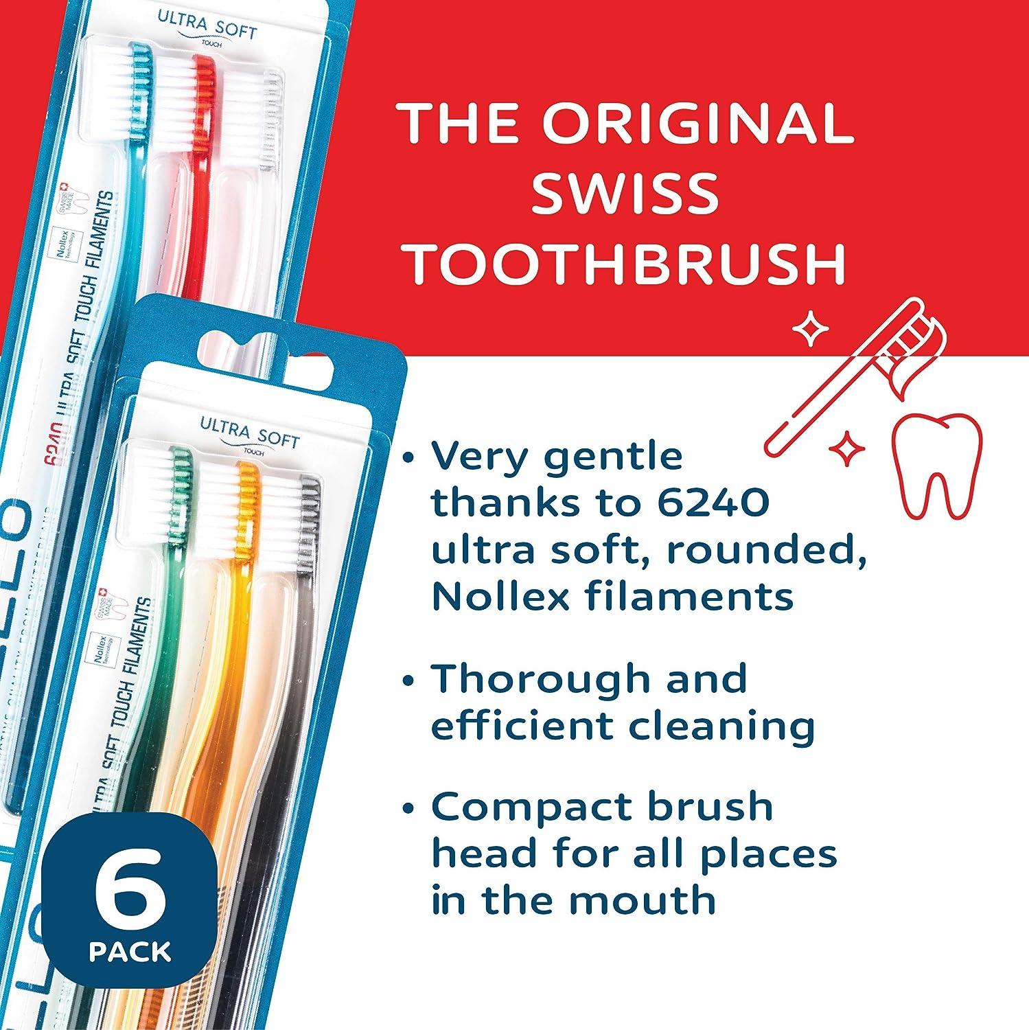 TELLO 6240 Adult Ultra Soft Swiss Toothbrush - Gentle Cleaning with ...