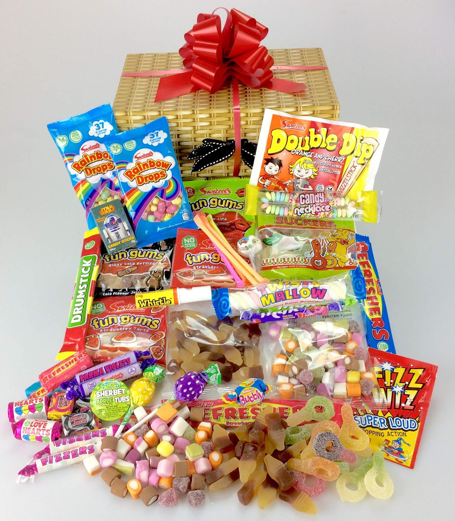 Retro SWEET & CHOCOLATE Hamper - Large Selection Wicker Effect Keep Me ...
