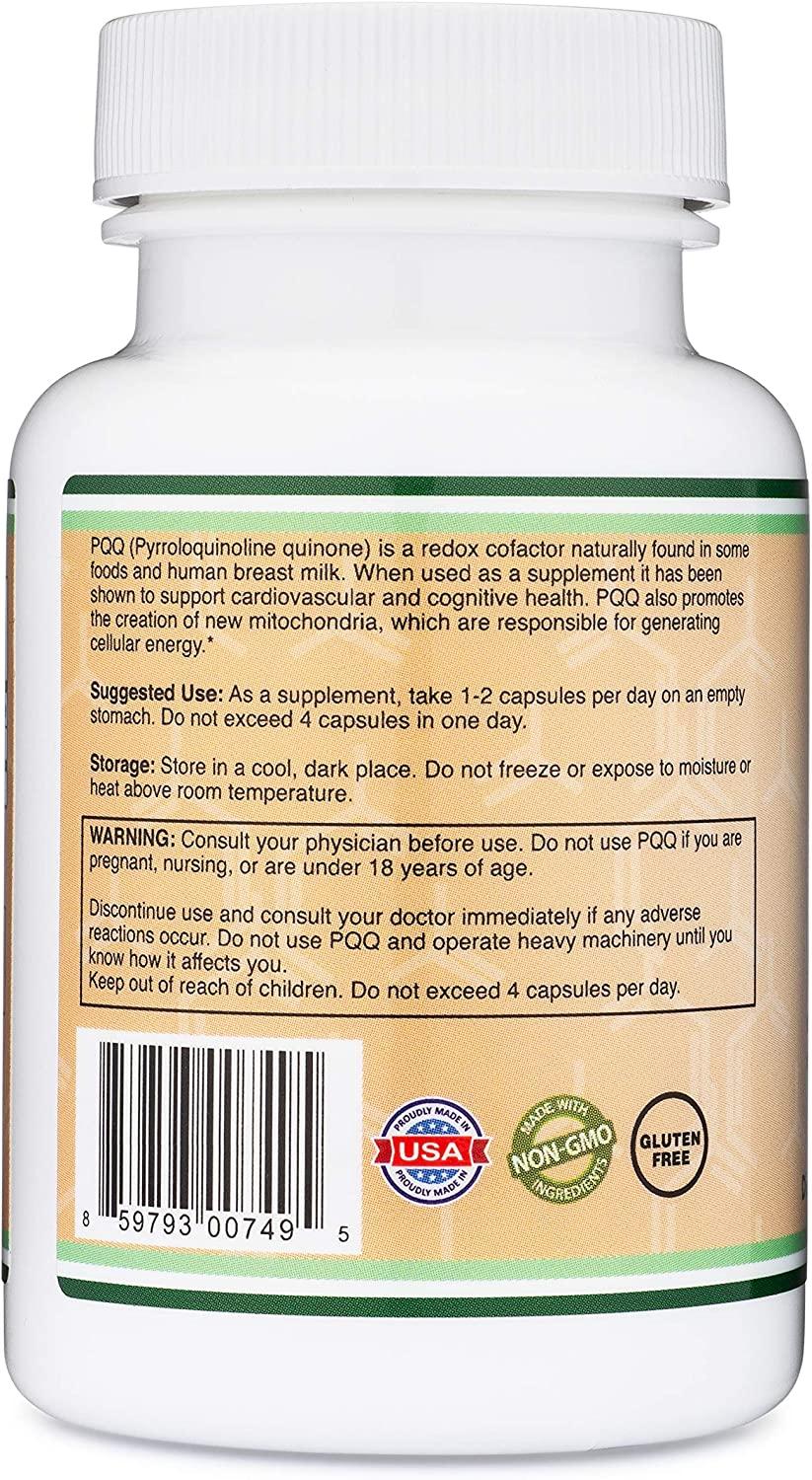 PQQ Supplement 20mg - 60 Capsules | Promotes ATP Coenzyme Levels ...