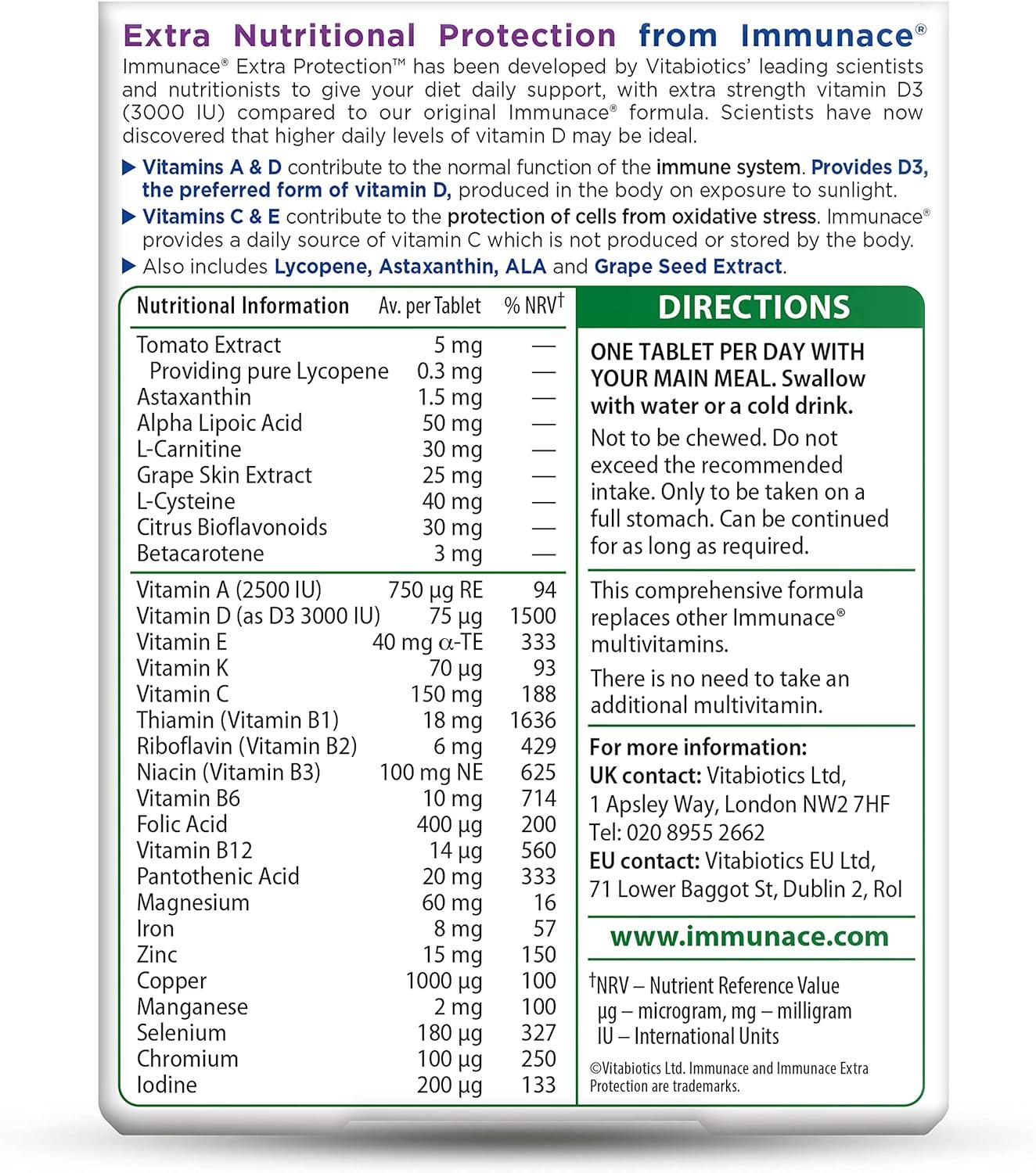 Vitabiotics Immunace Extra Protection Tablets - 30 Count Pack for ...