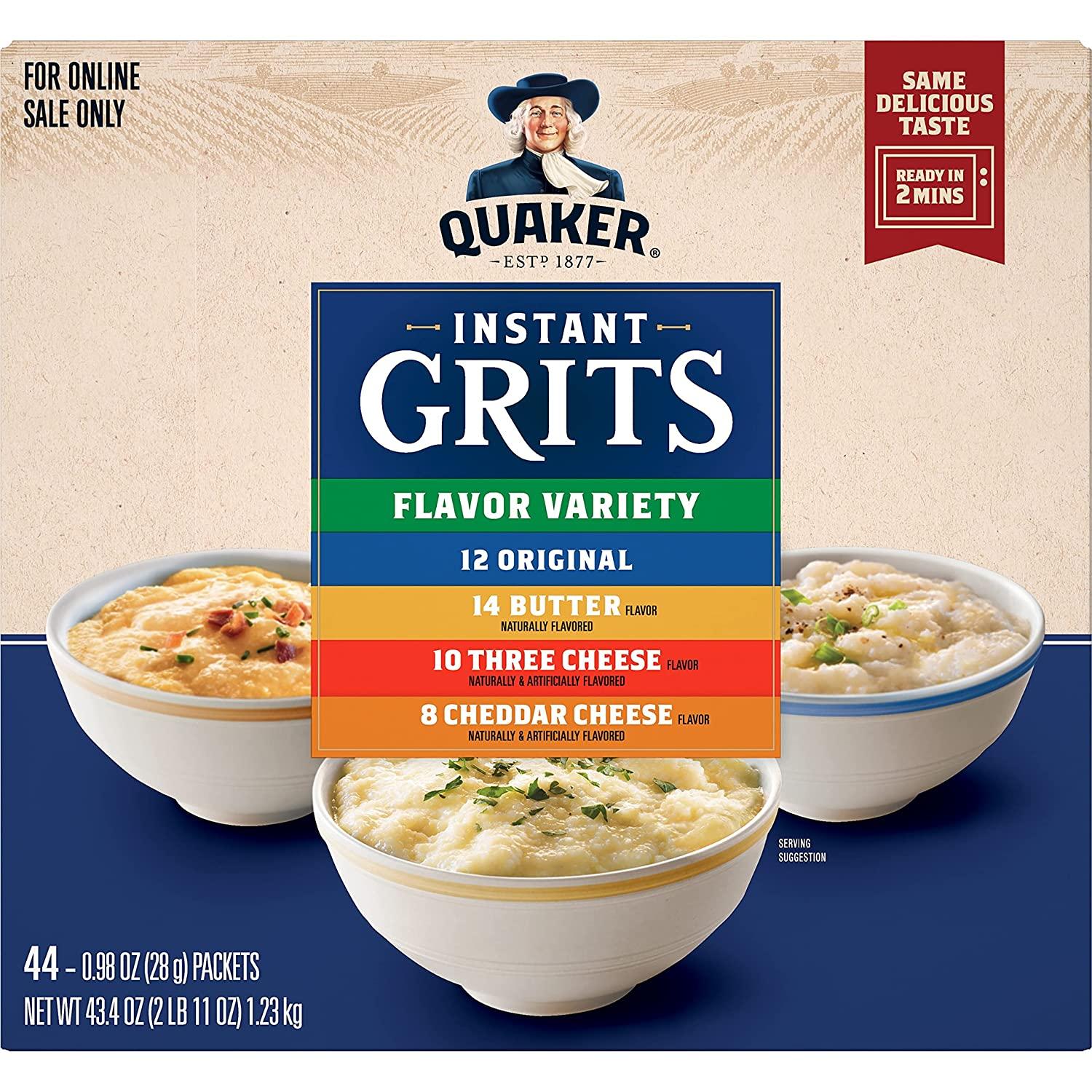 Quaker Instant Grits Variety Pack - 44 Pack, 4 Flavors, 0.98oz Packets ...