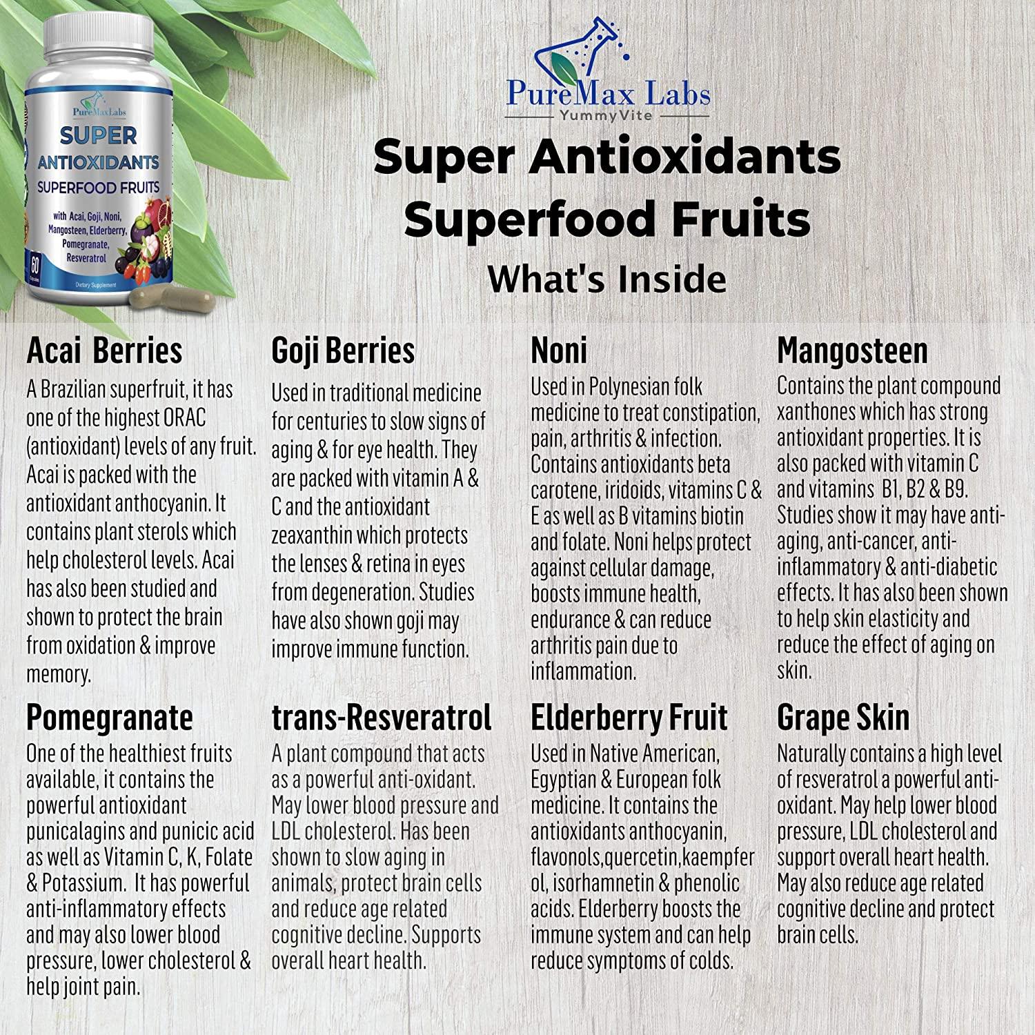 Super Antioxidant Fruit Superfood Complex - 60 Capsules with Acai, Goji ...