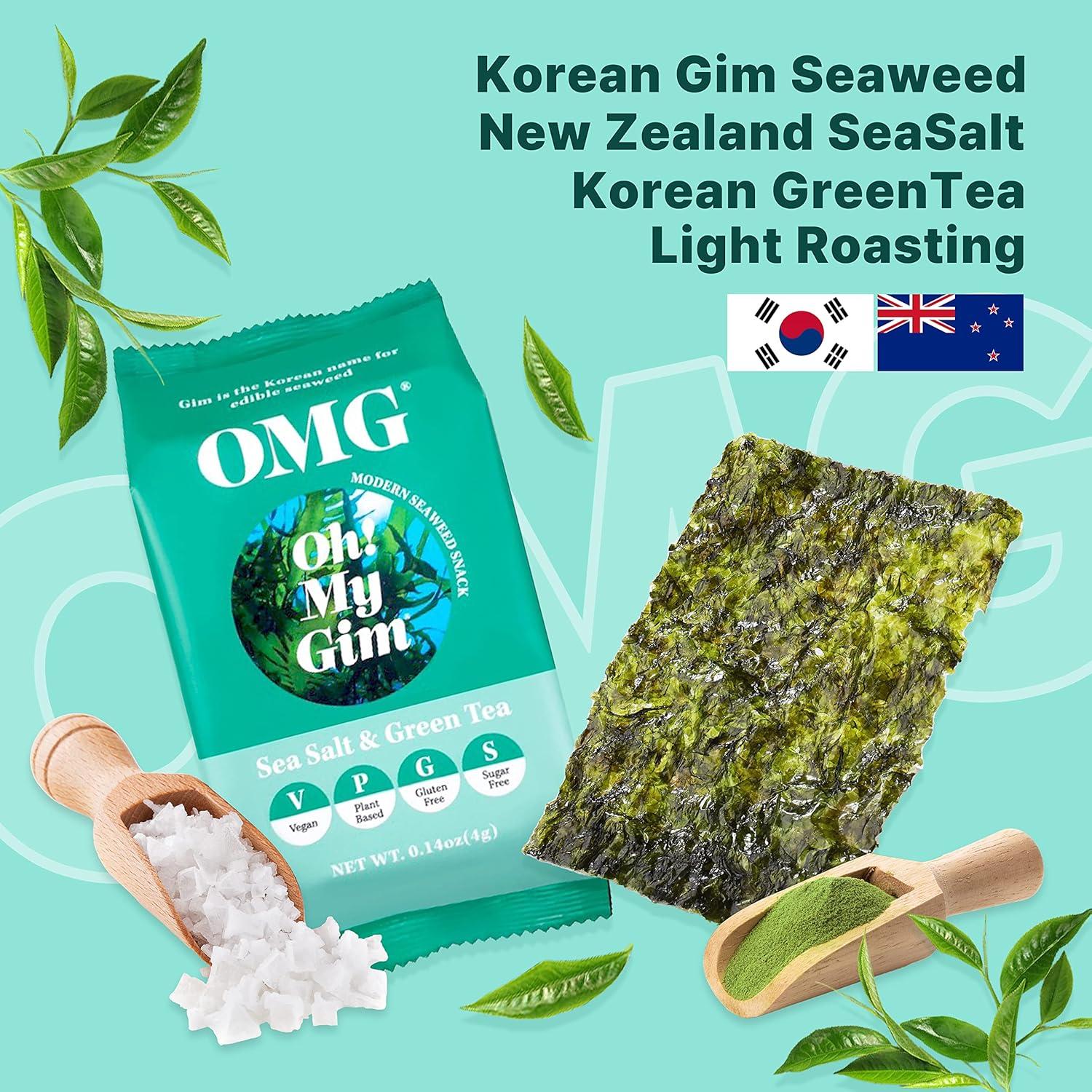 Oh!My Gim Seaweed Snack 16 Pack | Vegan Sea Salt & Green Tea Chips ...
