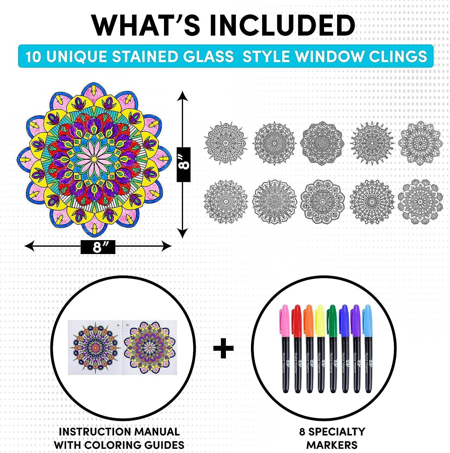 Stained Glass Mandala Window Clings DIY Kit with Markers - 10 ...