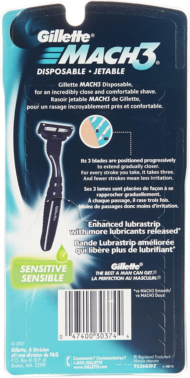 Gillette Mach3 Men's Disposable Razor - Sensitive Skin - Pack of 6 Razors