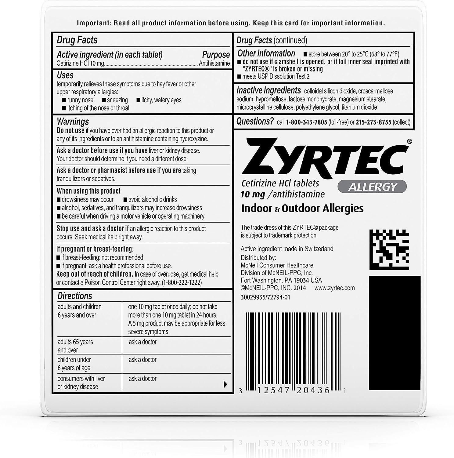 Zyrtec Tablets (30 ct): Fast-Acting Allergy Relief