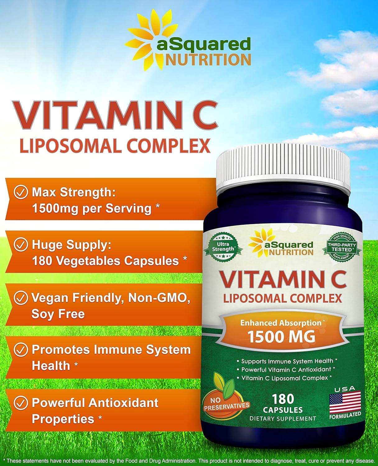 ASquared Nutrition Vitamin C Liposomal Complex 1500mg - 180 Capsules ...
