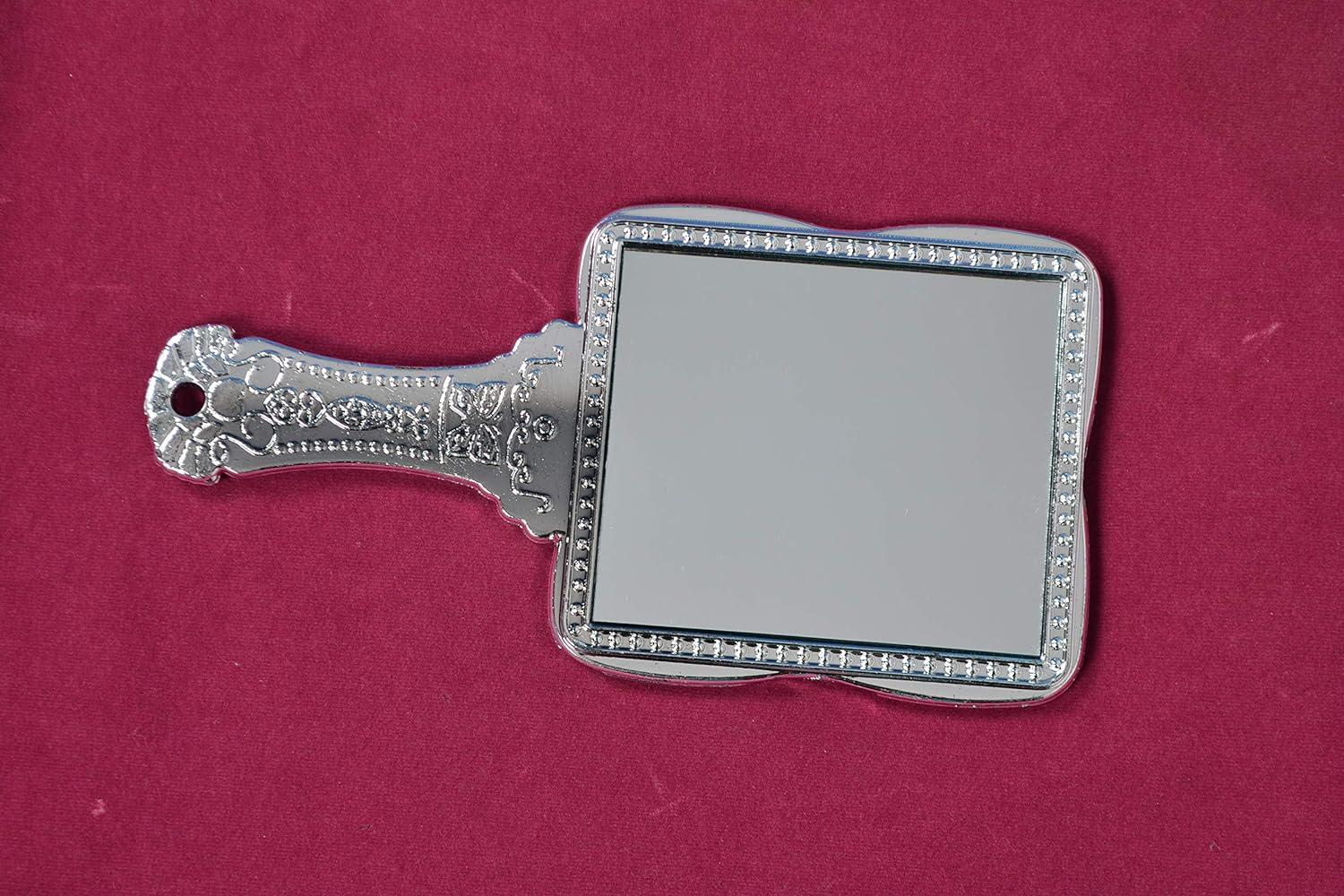 Garden Of Arts Silver Square Handheld Salon Mirror with Grip Handle ...
