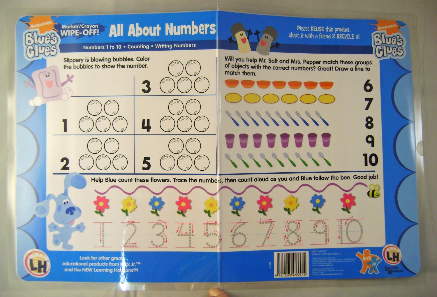 Blue's Clues All About Numbers Reusable Placemat Set of 4 - Write On ...