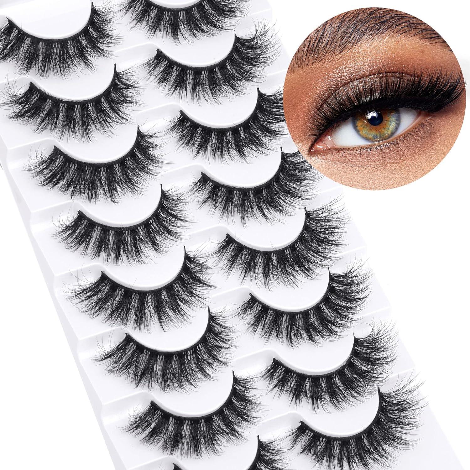 PHKERATA D-17MM Cat Eye Mink Fluffy Natural Wispy False Eyelashes - 8 ...