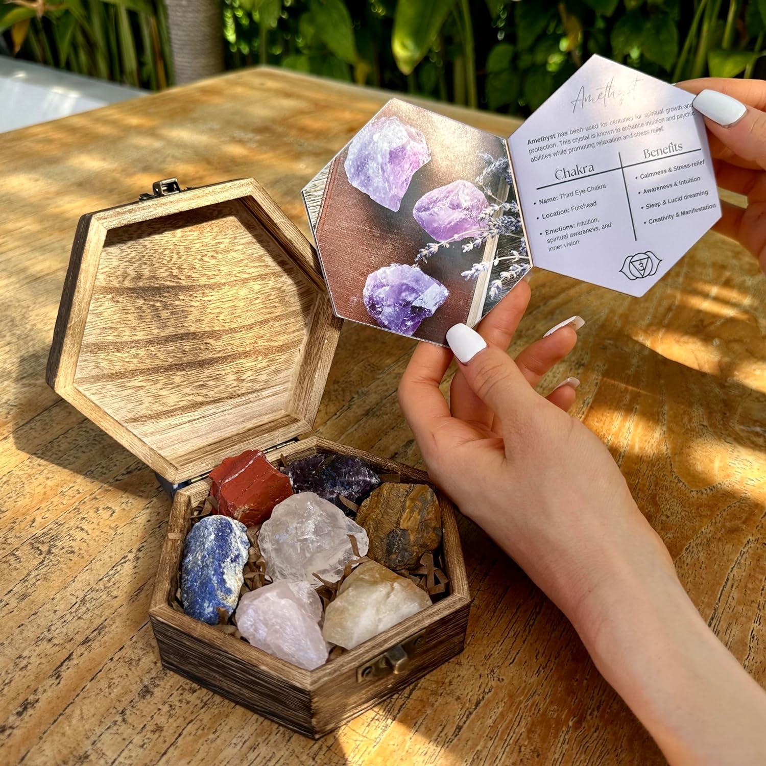 Premium 7 Chakras Healing Crystals Gift Box - Natural Raw Stones in ...