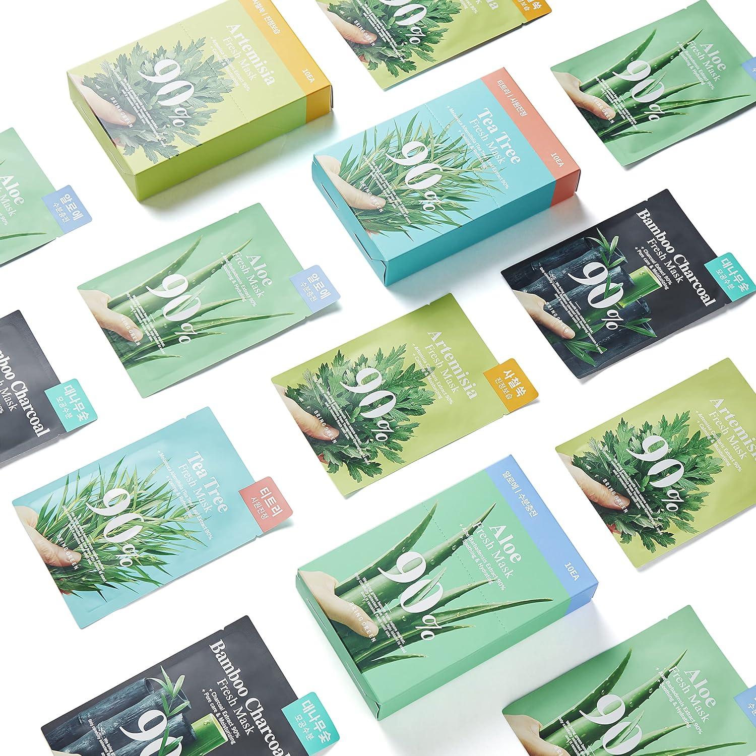 BRING GREEN ALOE 90% Fresh Mask (10 Count) - Daily Skincare Facial Mask ...