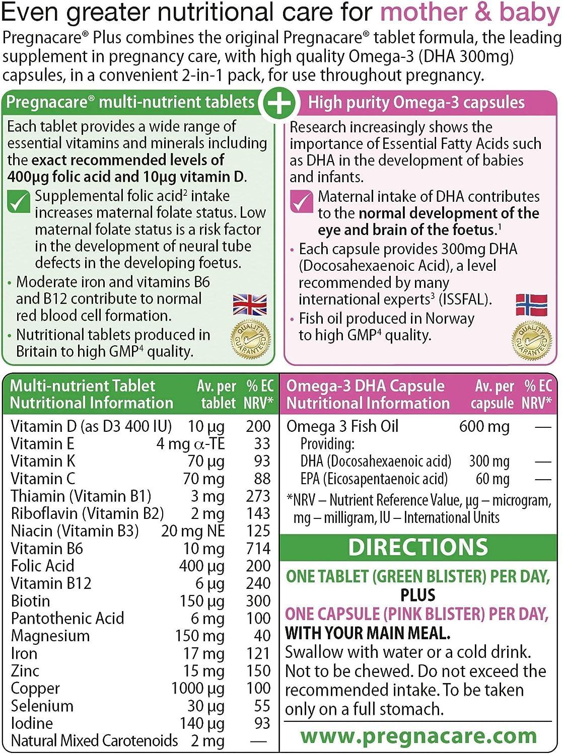 Pregnacare Plus Omega-3- 56 Tablets- Vitabiotics- 56 Count (Pack of 1 ...