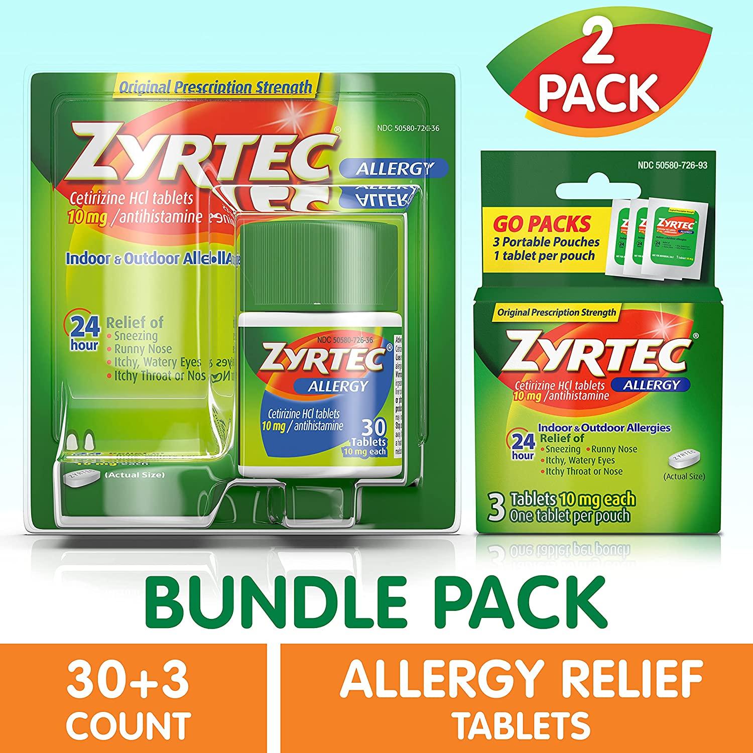 Zyrtec 24 Hour Allergy Relief Tablets Bundle - 10mg Cetirizine HCl - 1 ...