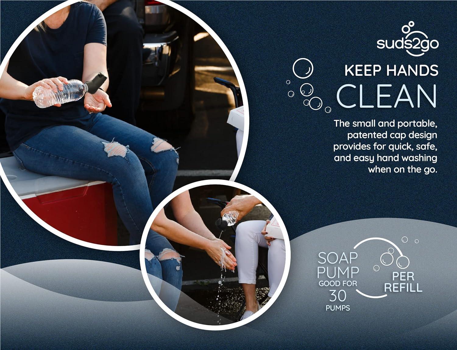 Suds2Go Refillable Caps 2 Pack - Transform Disposable Bottles into Hand ...